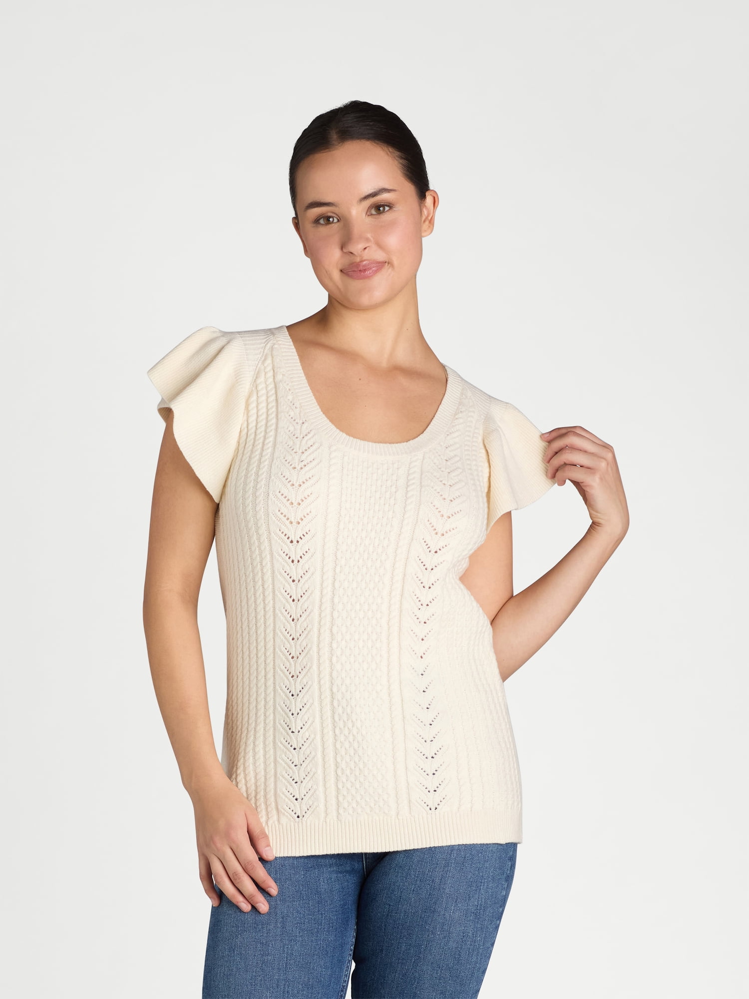 The Pioneer Woman Scoop Neck Flutter Sleeve Pullover Sweater Womens
