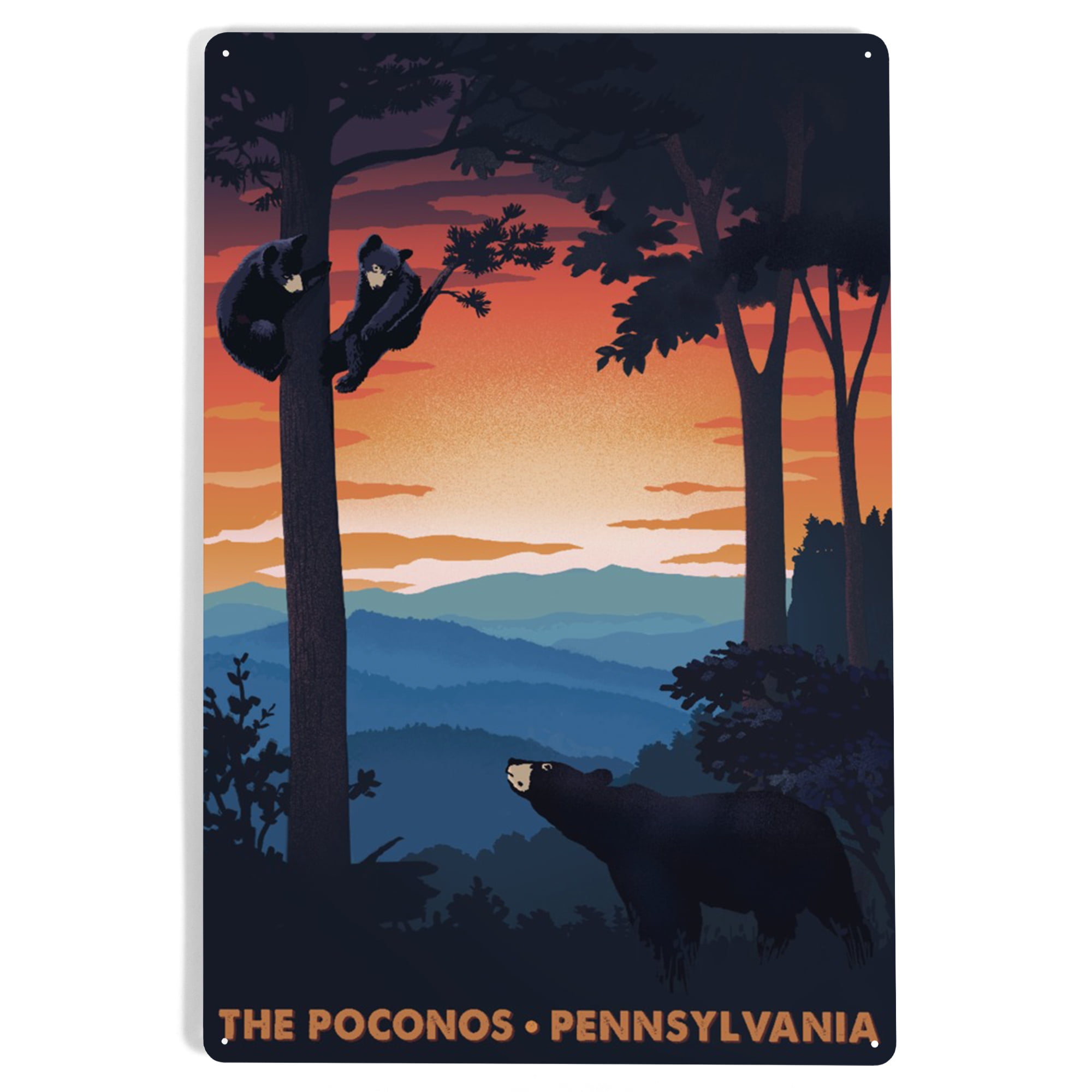 The Poconos, Pennsylvania, Black Bear Family, Sunset (12x18 Aluminum ...