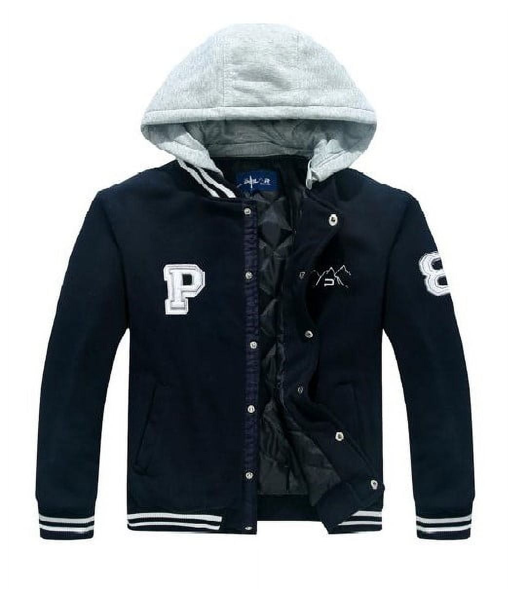 The Polar Club Boys' Fleece Varsity Baseball Jacket with Removable Hood ...