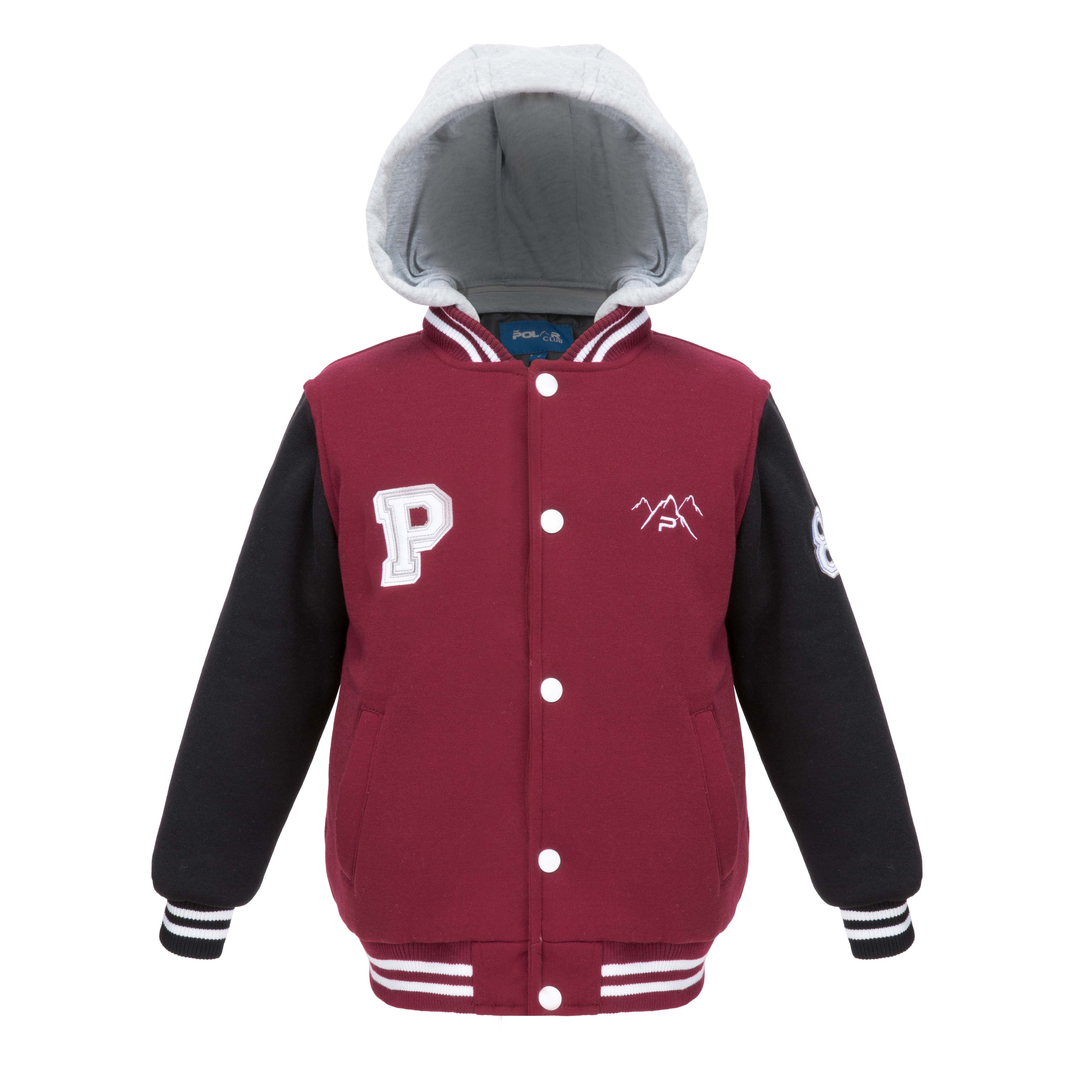 The Polar Club Mens' Fleece Varsity Baseball Jacket Maroon & Black 2 ...