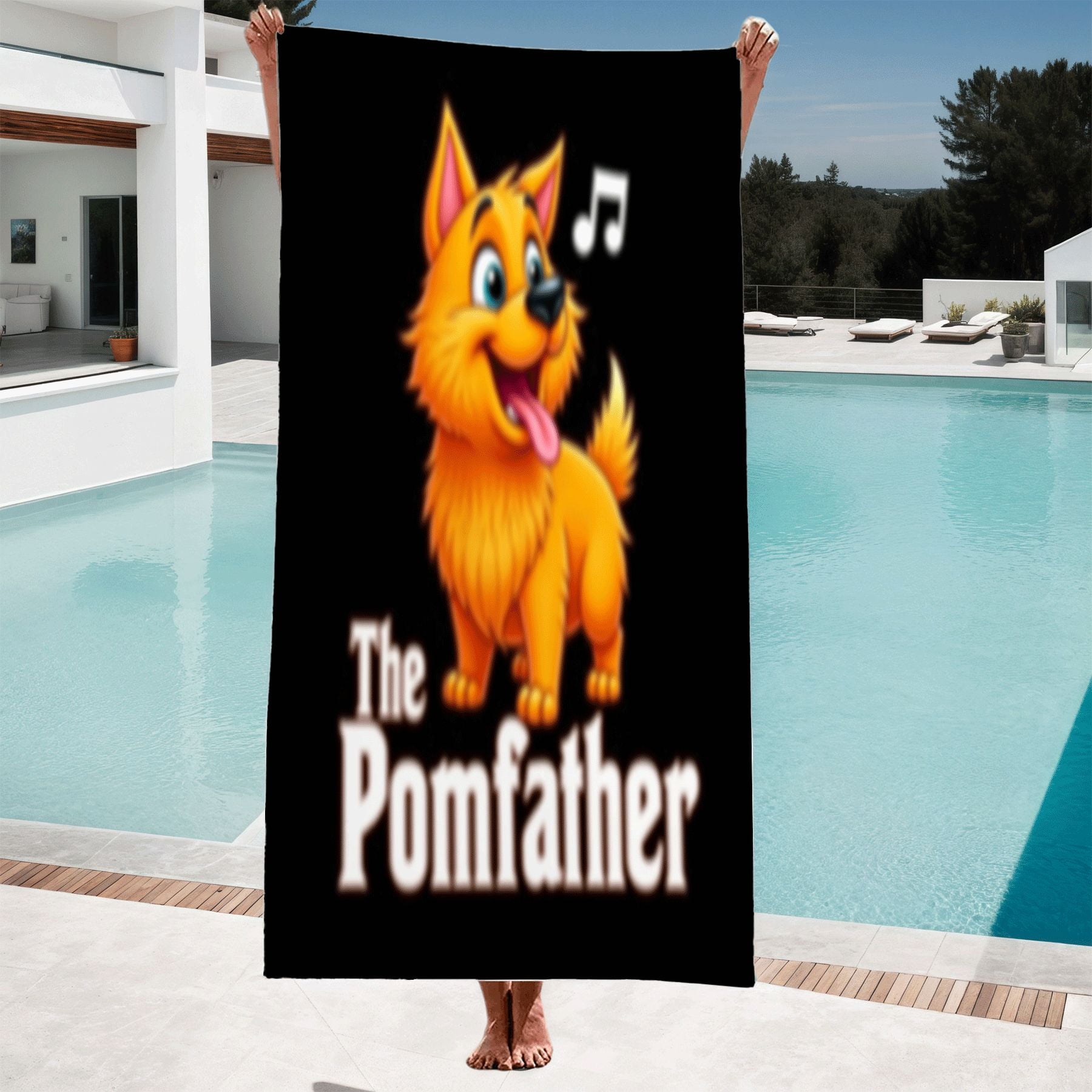 The Pomfather Cartoon Dog Beach Towel - Cheerful Orange Design with ...