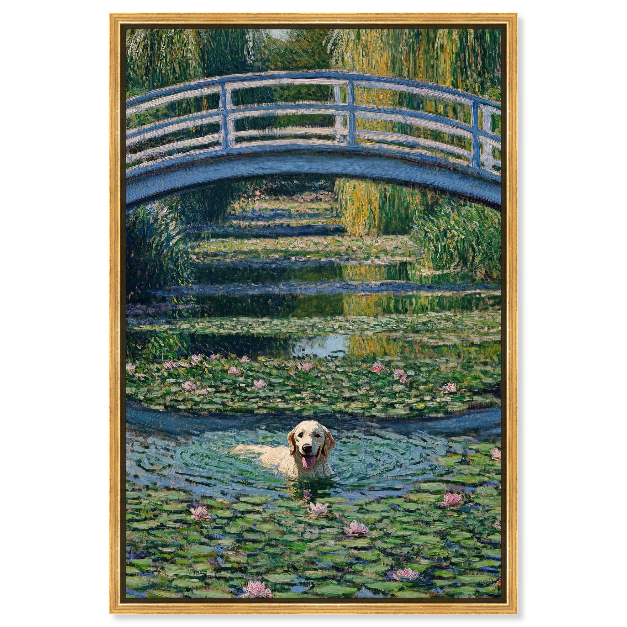 The Pond Under the Bridge Canvas Modern Art Prints by Art Remedy, Gold Frame, 24 x 36 - Walmart.com