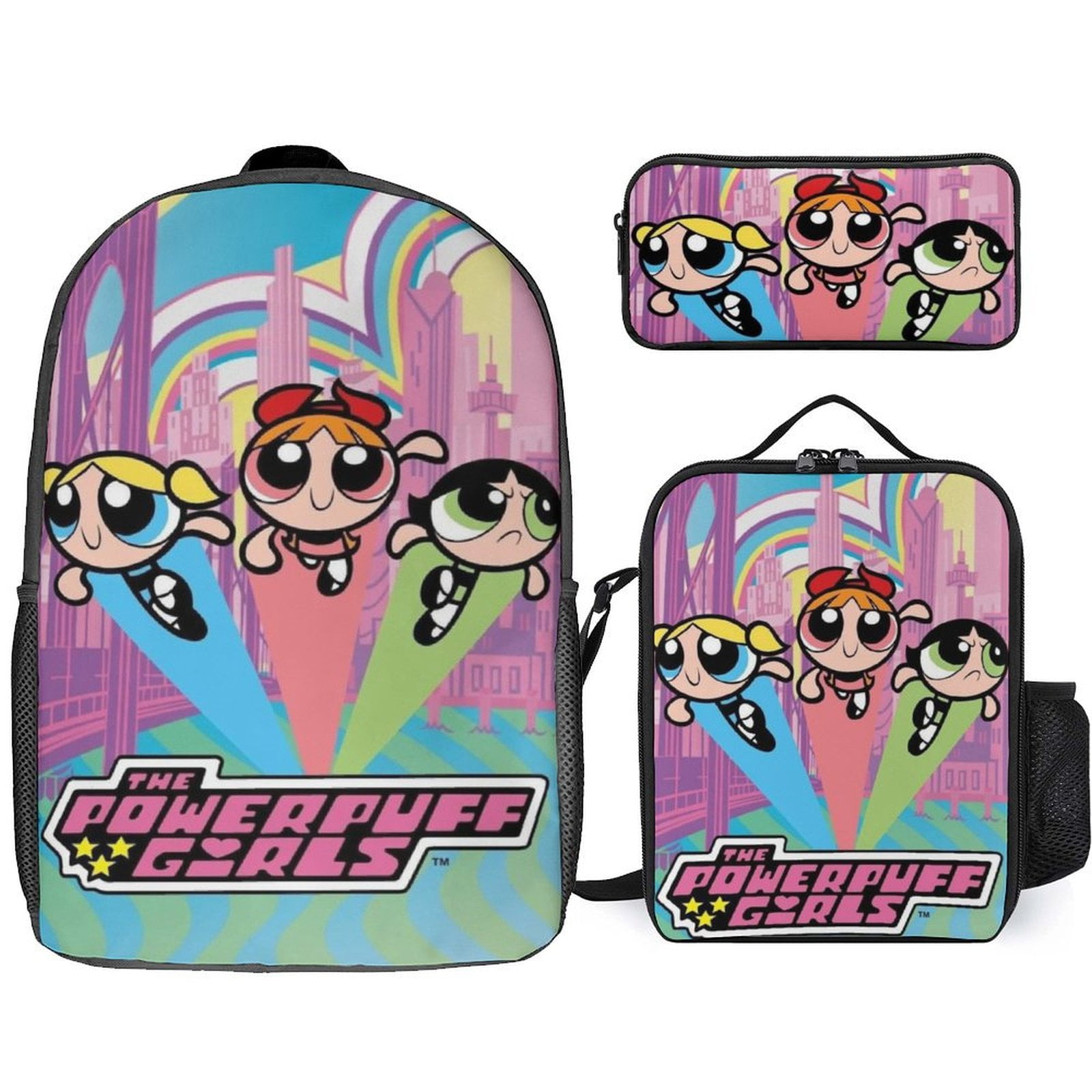 The Powerpuff Blossom, Bubbles and Buttercup 3 Piece Backpack Set with ...