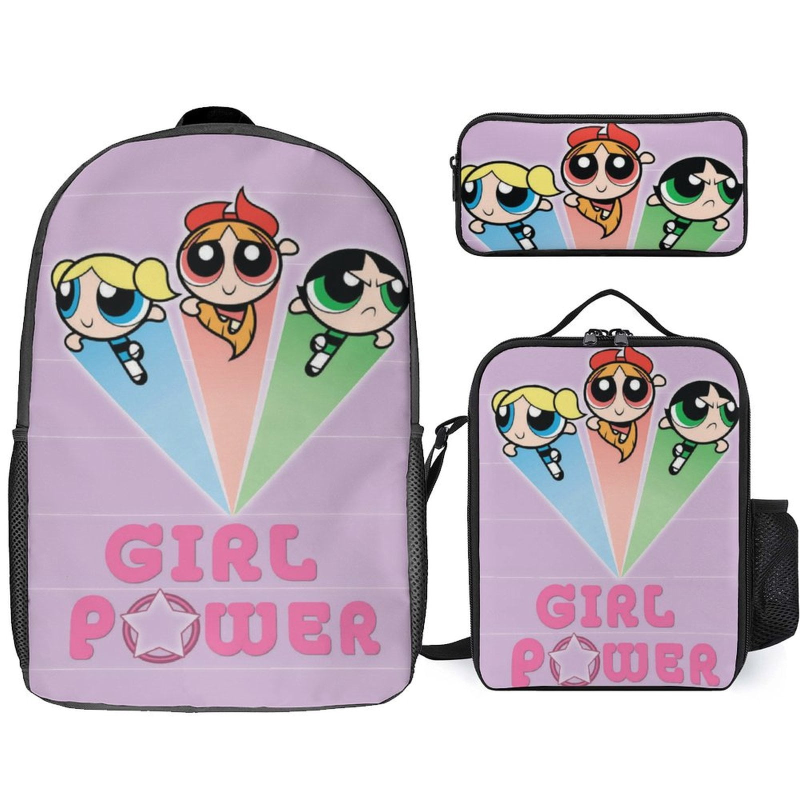 The Powerpuff Blossom, Bubbles and Buttercup 3 Piece Backpack Set with ...