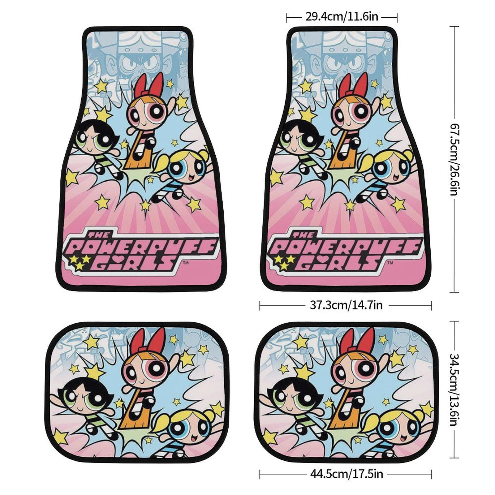 The Powerpuff Girls 4-Piece Car Floor Mats with Anti-Slip PVC Heel Pad ...