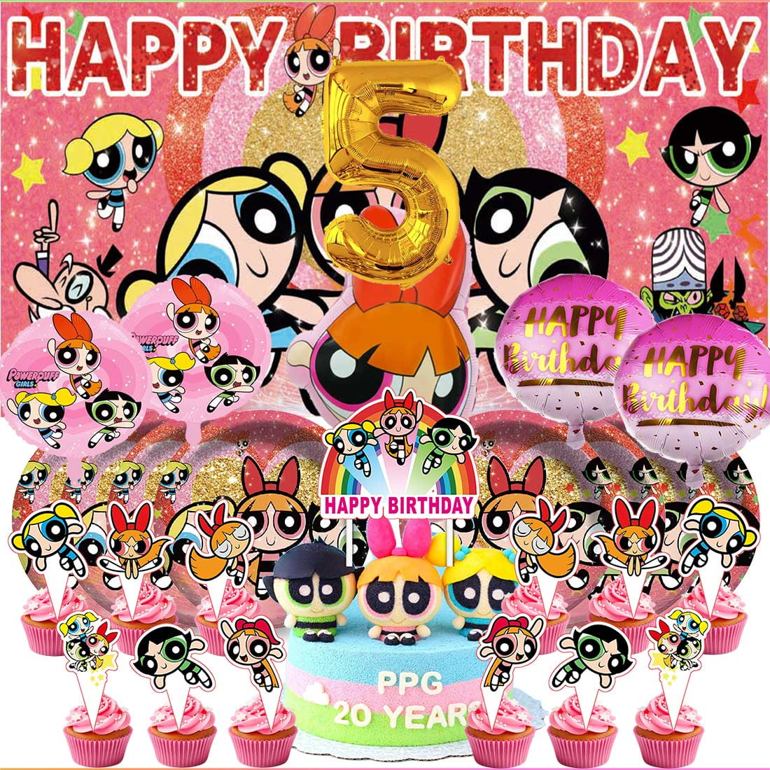 The Powerpuff Girls 5th Tableware Balloons Cake Toppers Backdrop Banner ...