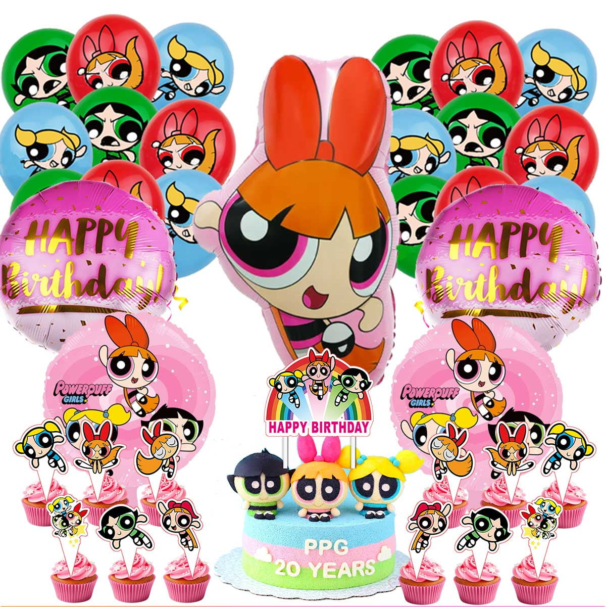 The Powerpuff Girls Balloons Cake Topper Party Supplies Birthday Set ...