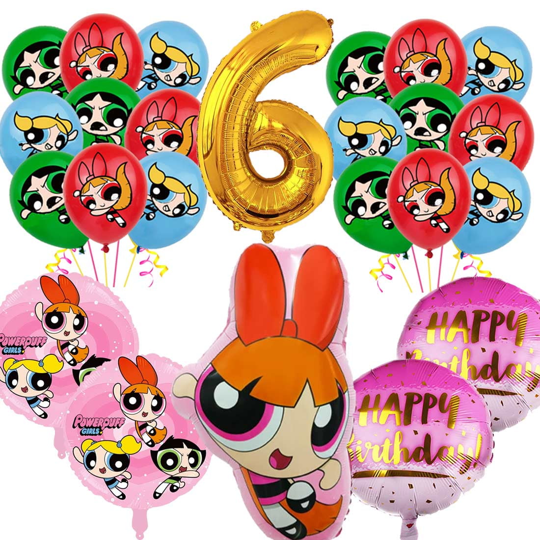 The Powerpuff Girls Balloons Party Supplies 6th Big Number Decorations ...