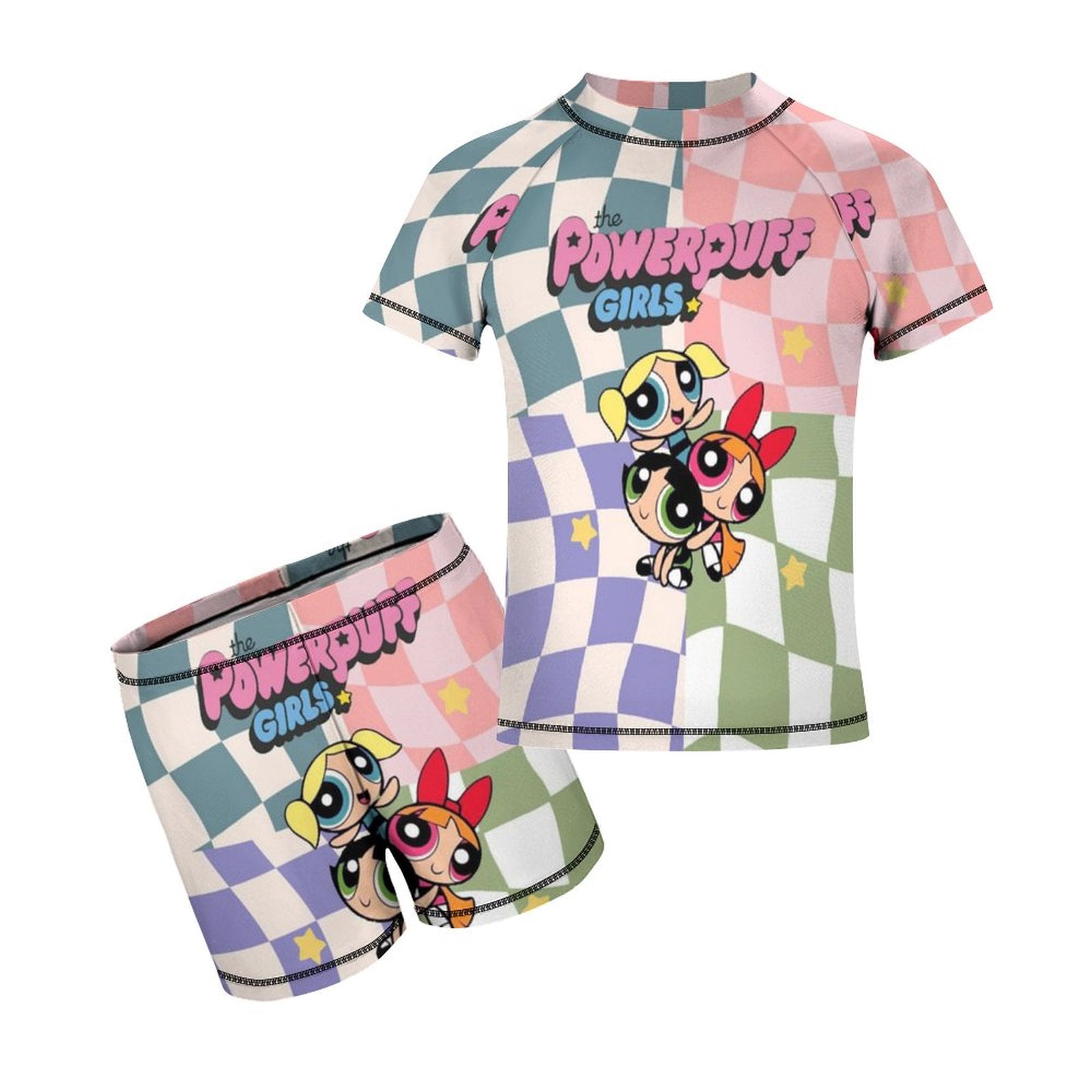 The Powerpuff Girls Boys 2-Piece Swimsuit Set Bathing Suit Short Sleeve ...
