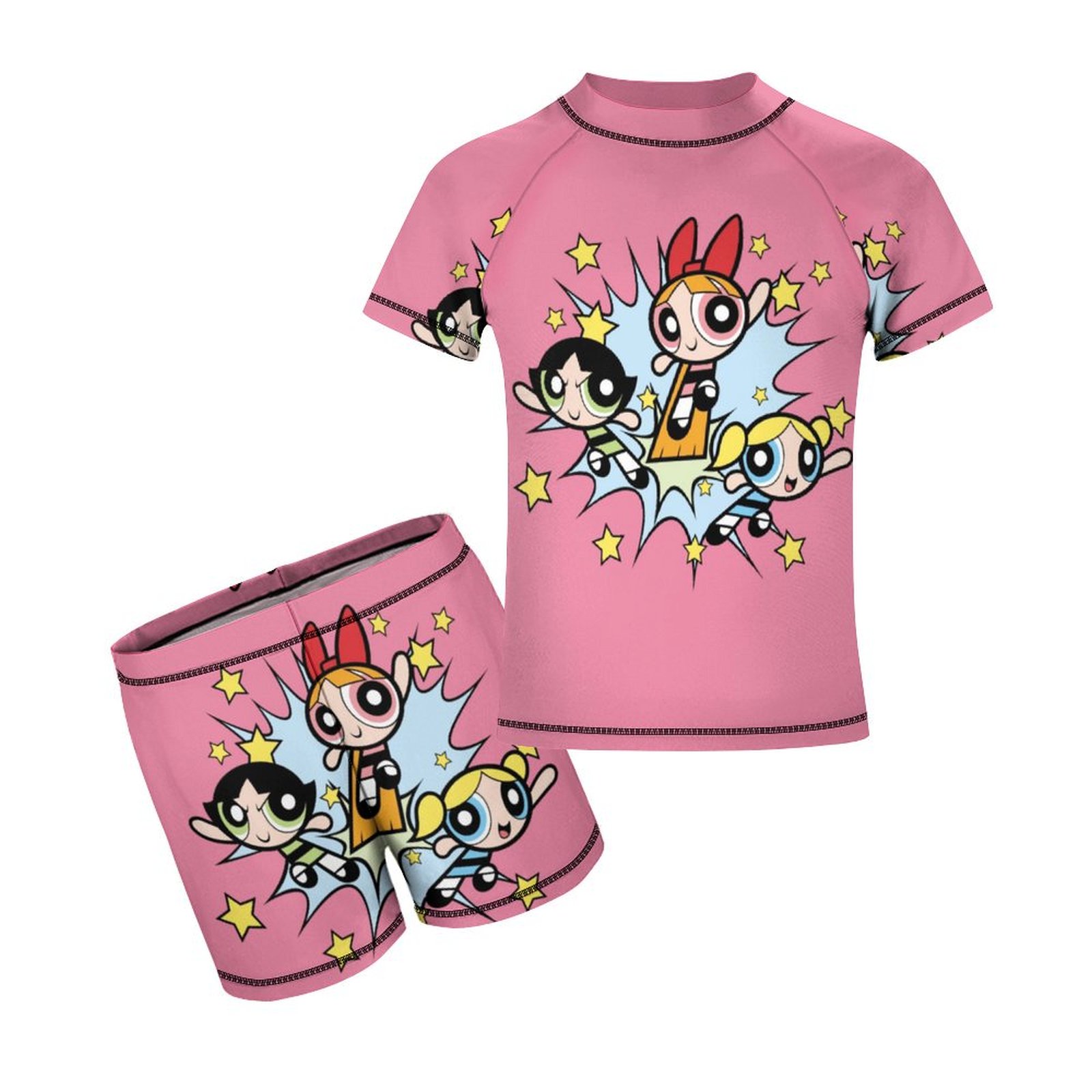 The Powerpuff Girls Boys 2-Piece Swimsuit Set Bathing Suit Short Sleeve ...