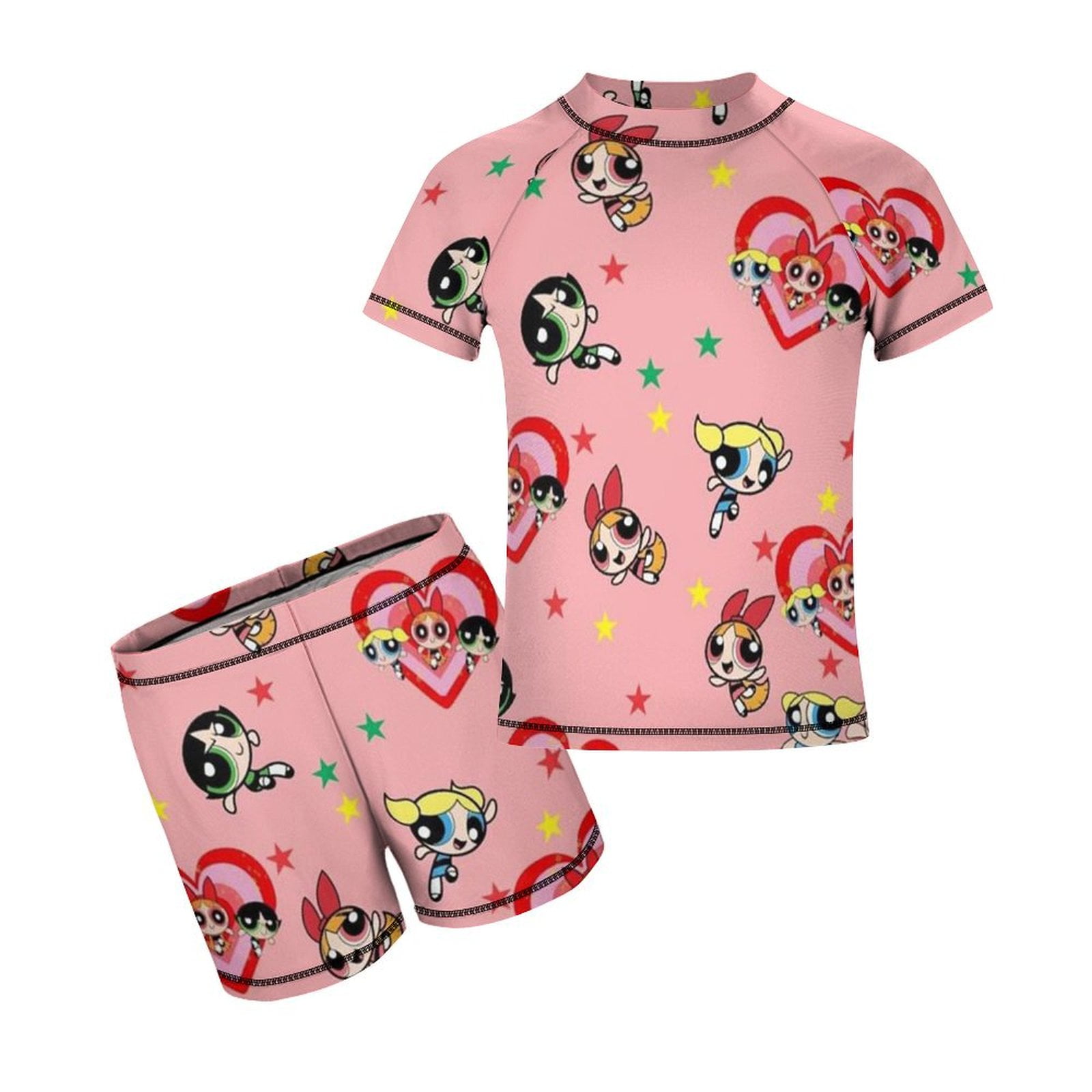 The Powerpuff Girls Boys 2-Piece Swimsuit Set Bathing Suit Short Sleeve ...
