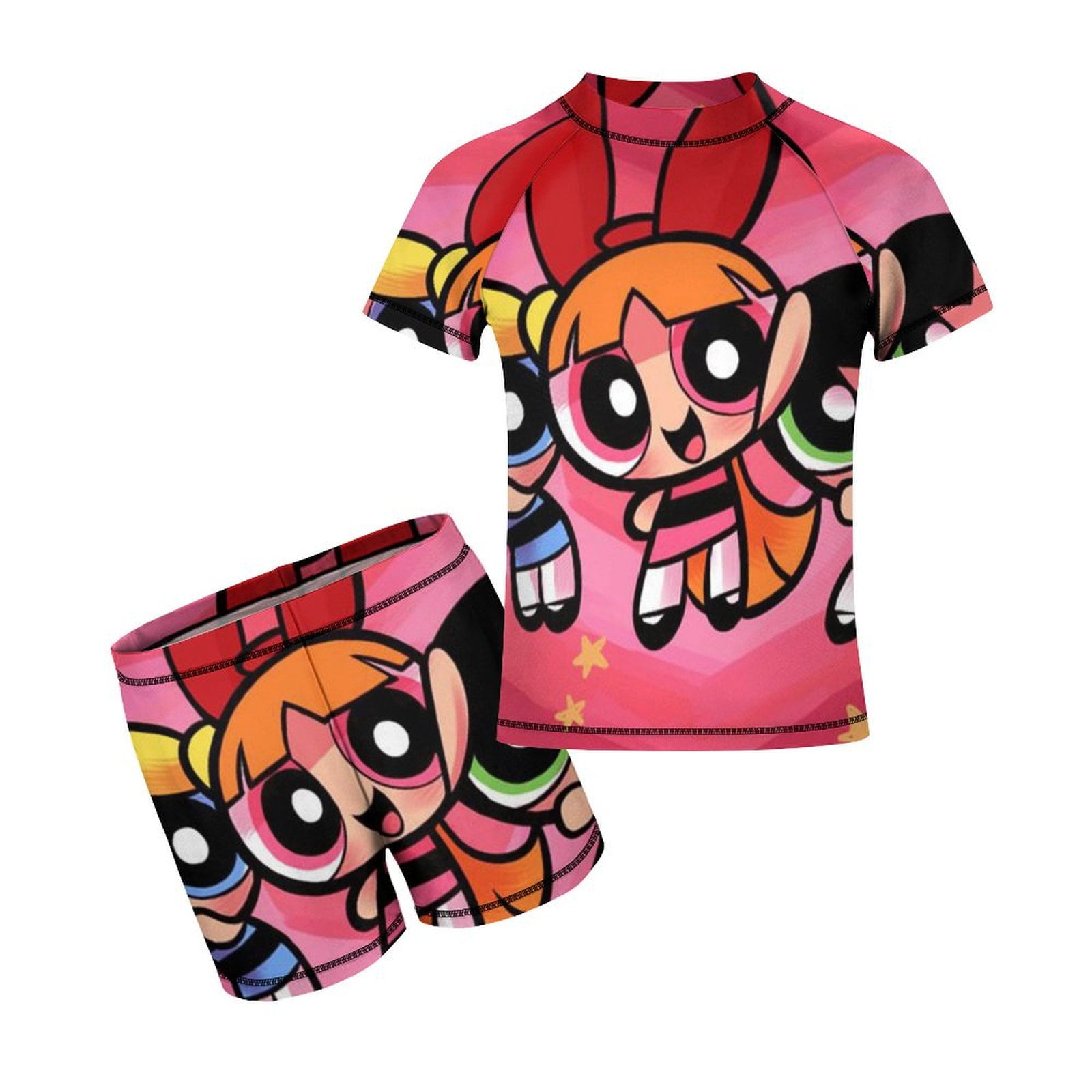 The Powerpuff Girls Boys 2-Piece Swimsuit Set Bathing Suit Short Sleeve ...