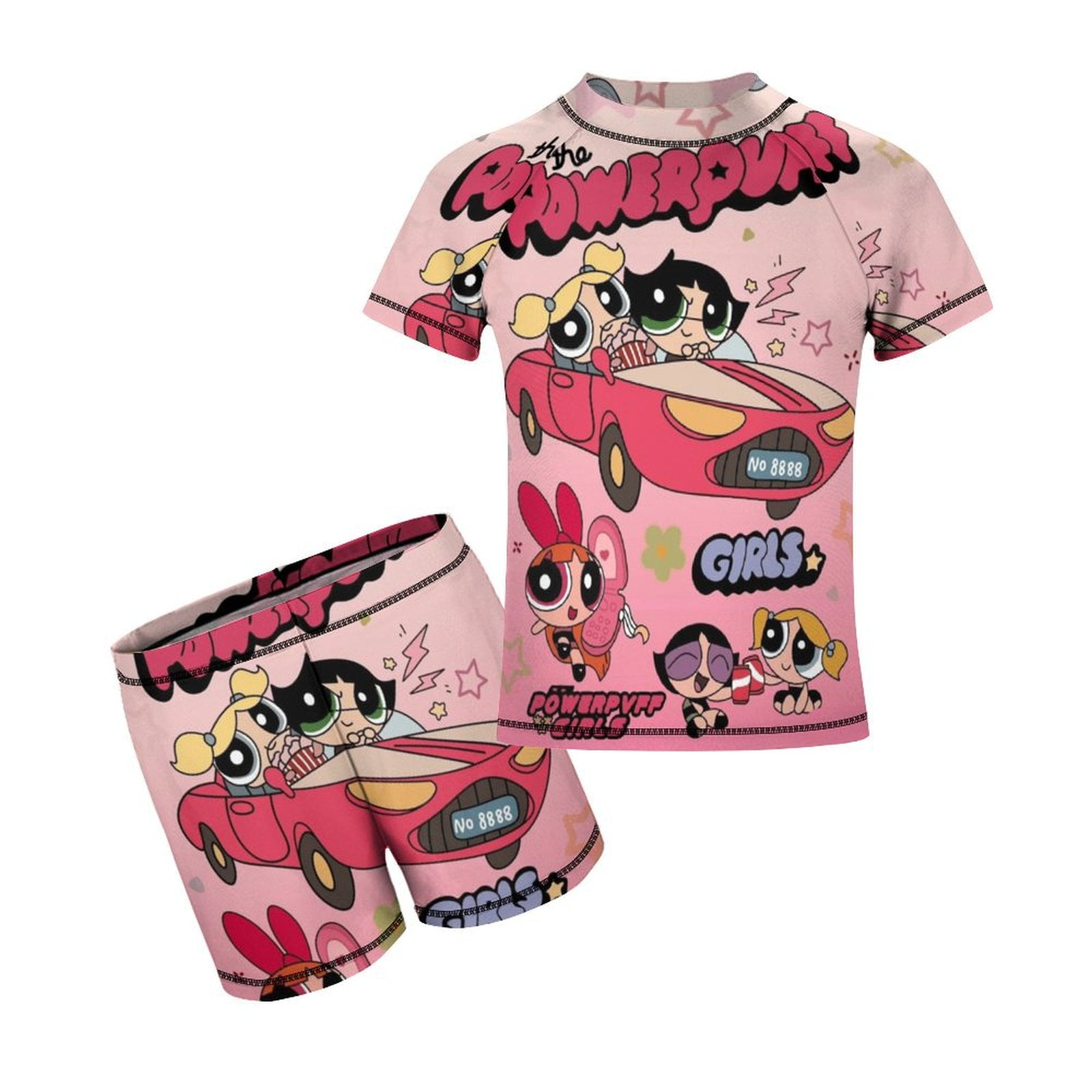 The Powerpuff Girls Boys 2-Piece Swimsuit Set Bathing Suit Short Sleeve ...