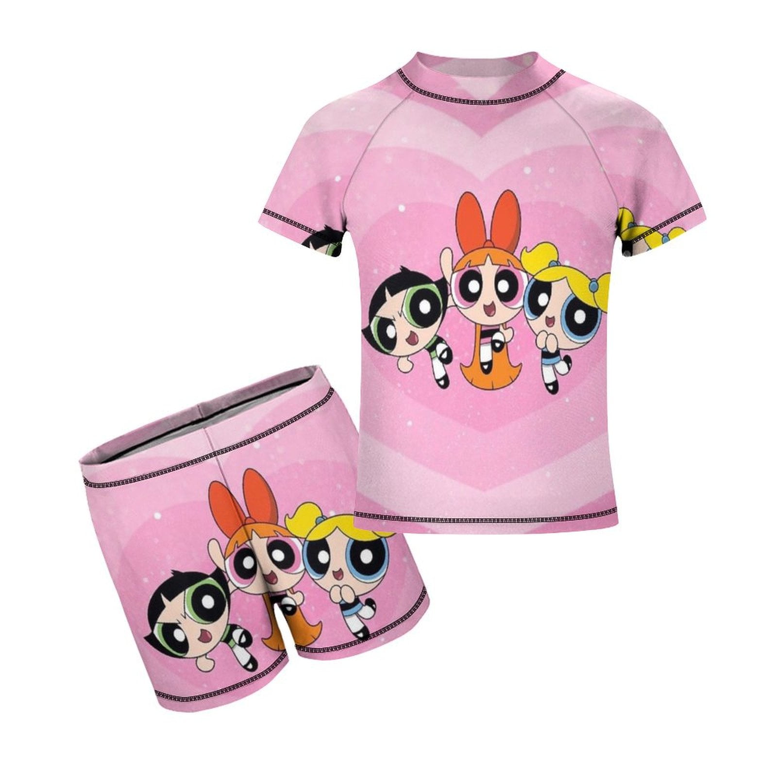 The Powerpuff Girls Boys 2-Piece Swimsuit Set Bathing Suit Short Sleeve ...