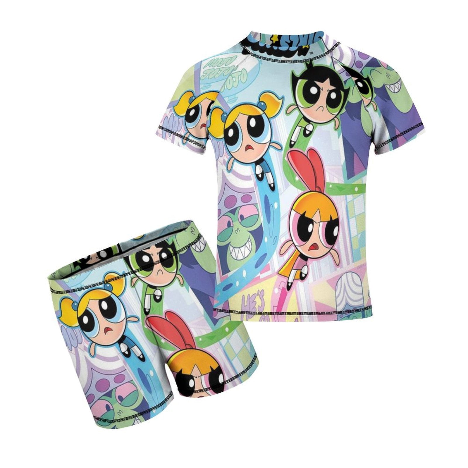 The Powerpuff Girls Boys Two Piece Swimsuit Kids Swimwear Set Short ...