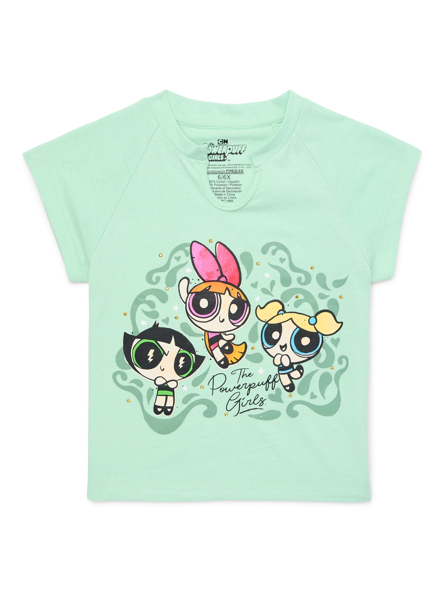 The Powerpuff Girls Girls Graphic Keyhole Tee with Short Sleeves, Sizes ...