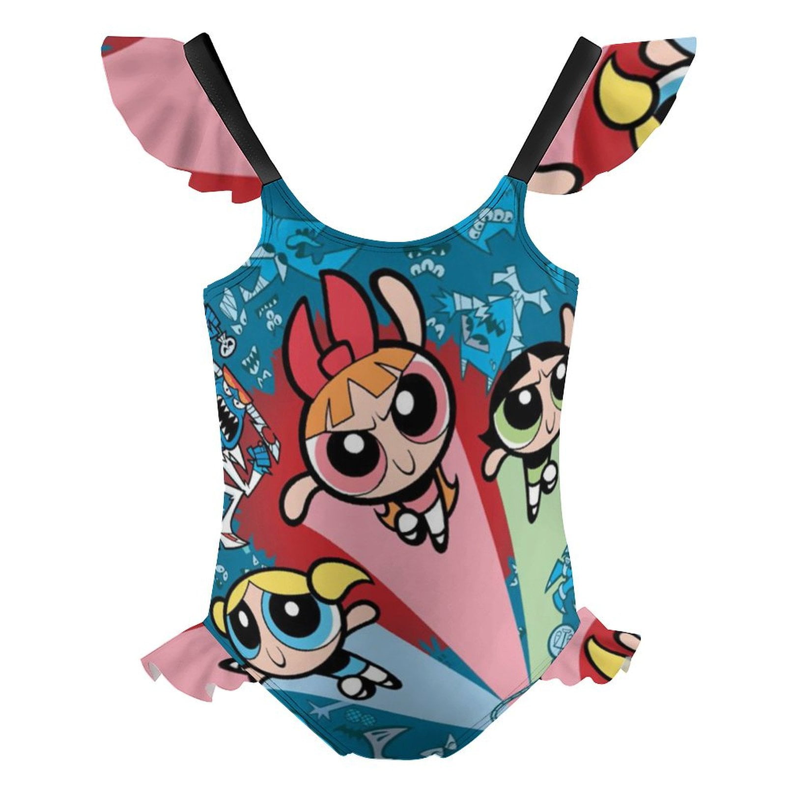 The Powerpuff Girls Girls Swimsuit Ruffle One-piece Beachwear Kids Cute ...