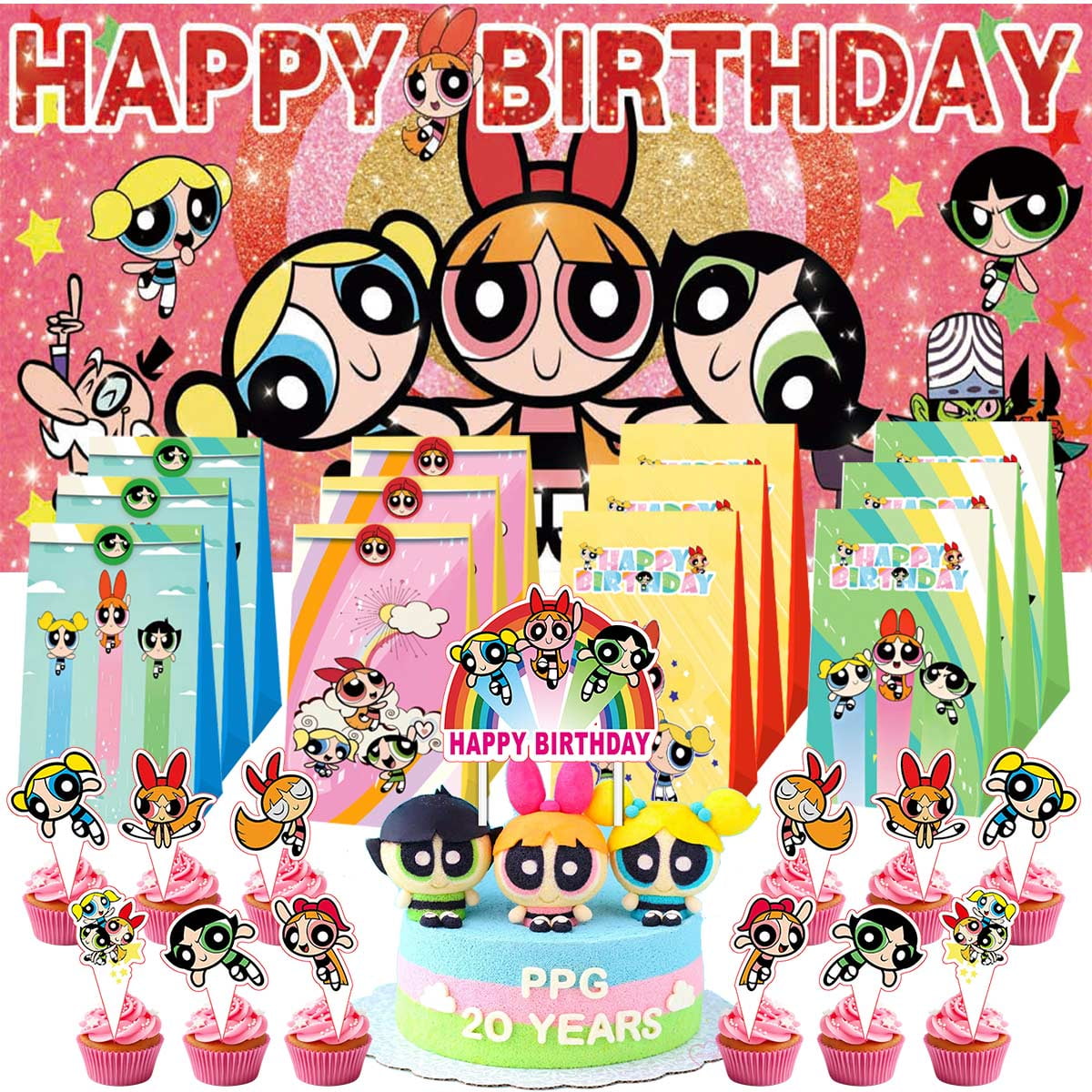 The Powerpuff Girls Goodie Bags Treat Candy Decorations Party Favor Supplies Birthday Cake ...