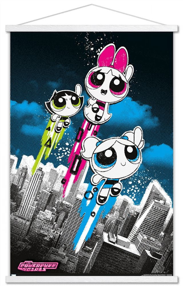 The Powerpuff Girls - Group City Wall Poster with Wooden Magnetic Frame ...