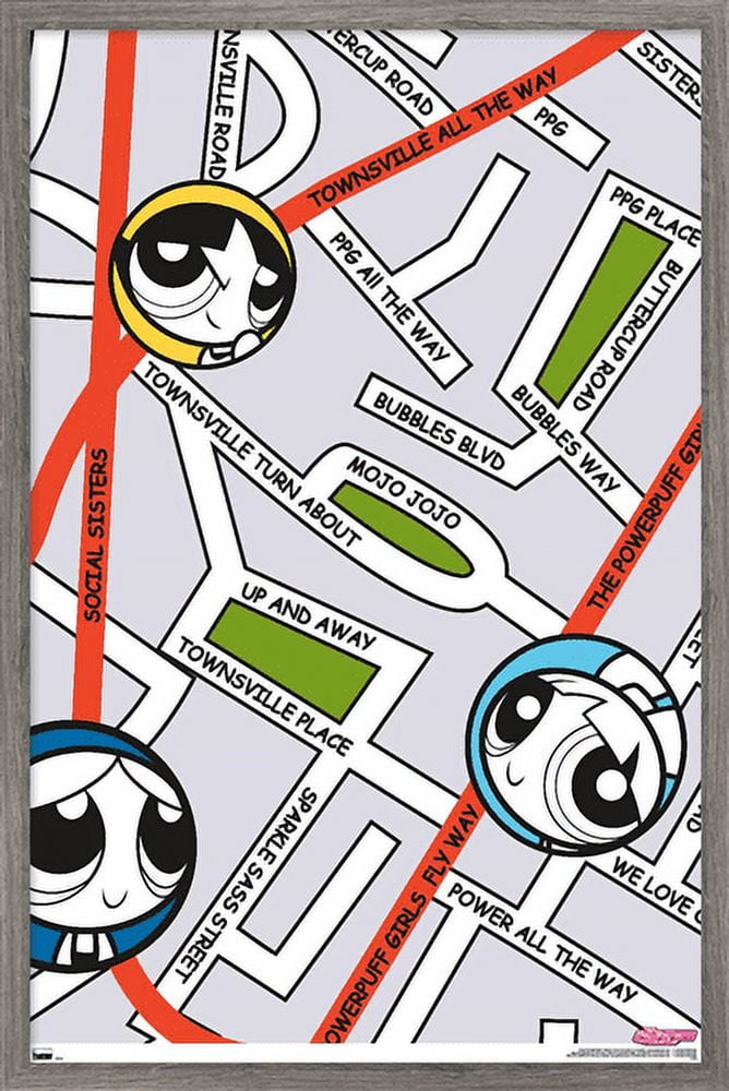 The Powerpuff Girls - Group Map Wall Poster, 14.725" x 22.375", Framed ...