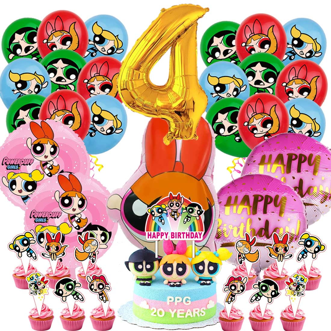 The Powerpuff Girls Party Supplies 4th Decor Kit Balloons Birthday Cake ...