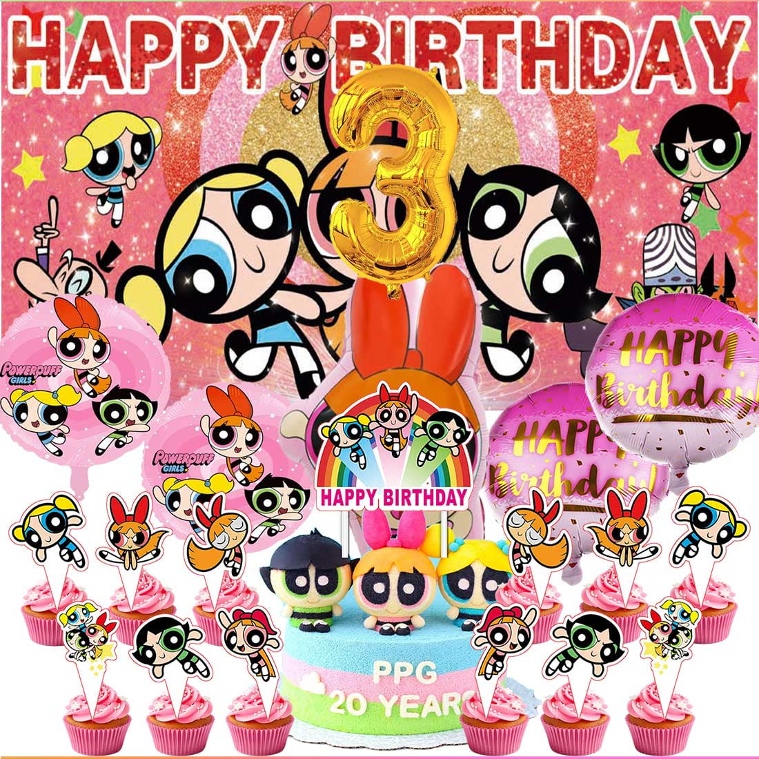 The Powerpuff Girls Party Supplies Decor 3rd Kit Balloons Birthday Cake ...