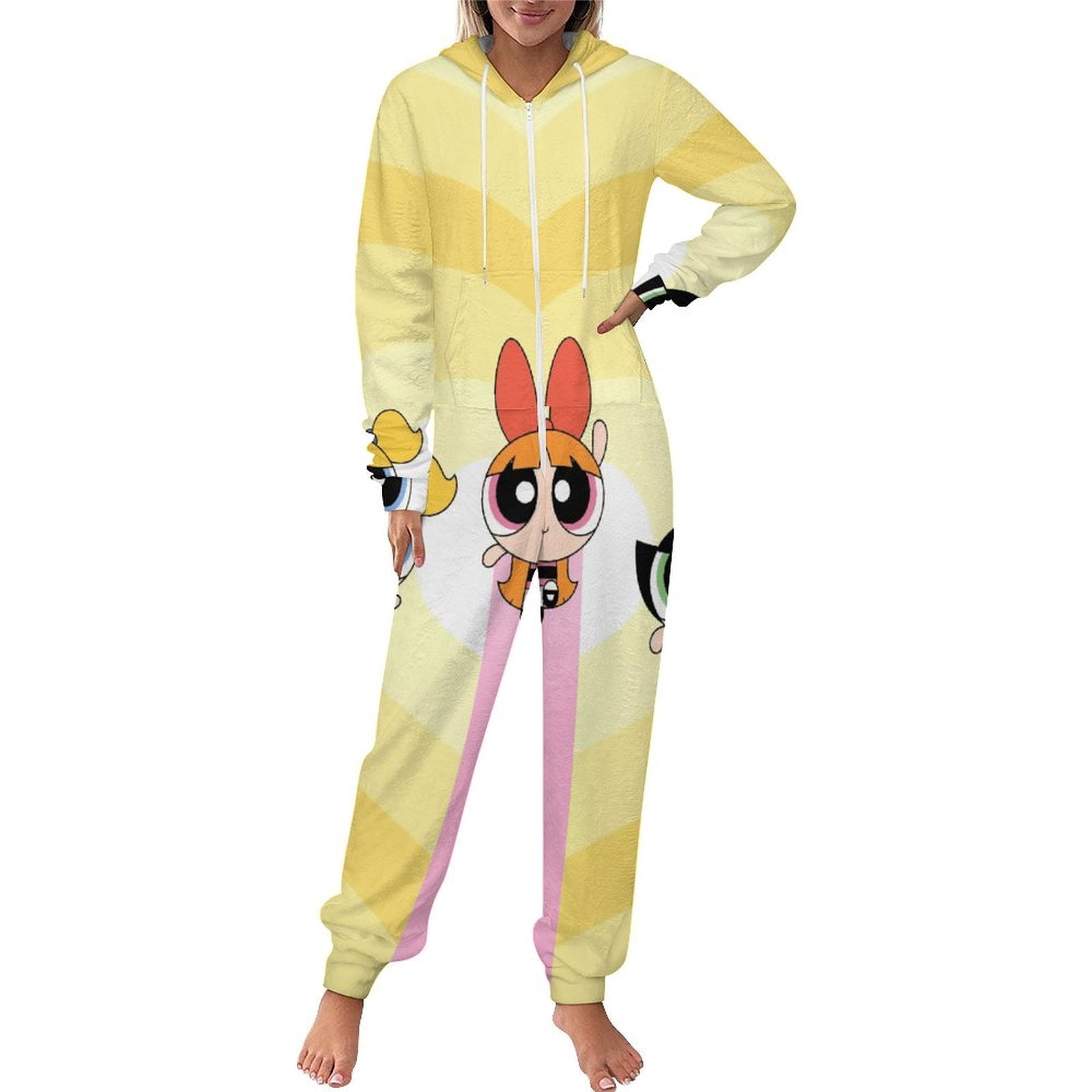 The Powerpuff Girls Women Men Pajamas Zipper Onesie Jumpsuit Hooded One ...