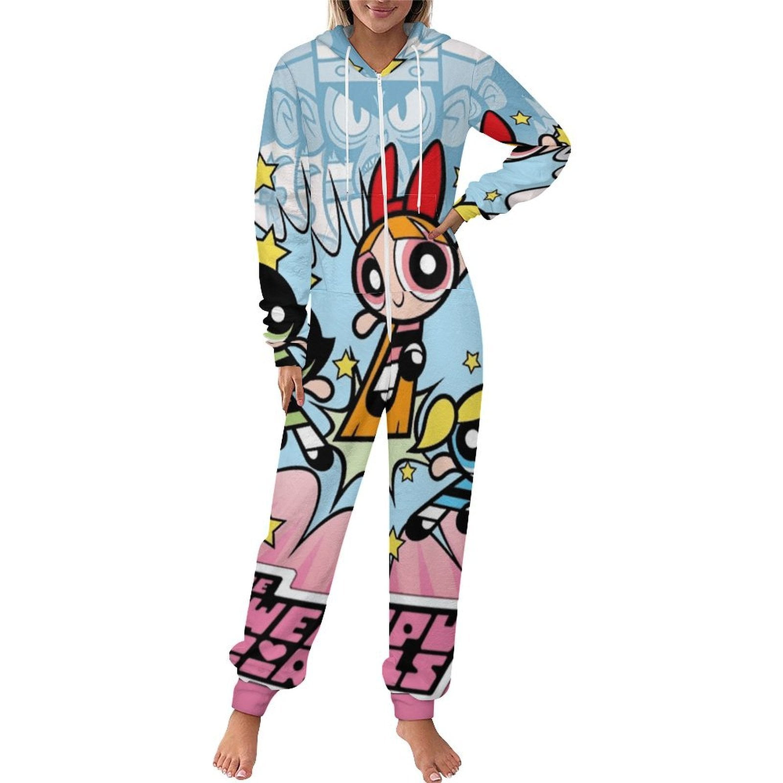 The Powerpuff Girls Women Men Pajamas Zipper Onesie Jumpsuit Hooded One ...