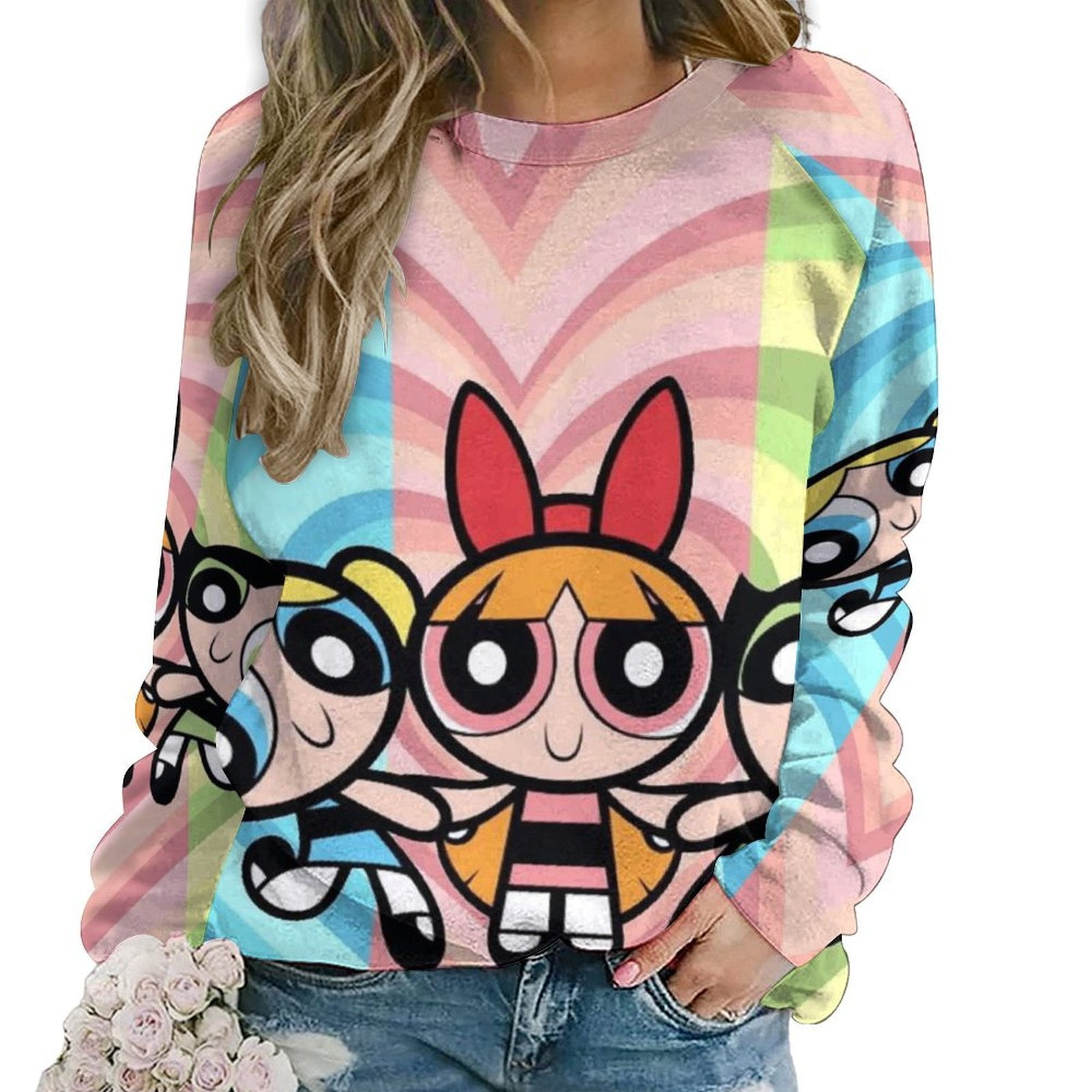 The Powerpuff Girls Womens Sweatshirts Fashion Raglan Round Neck ...