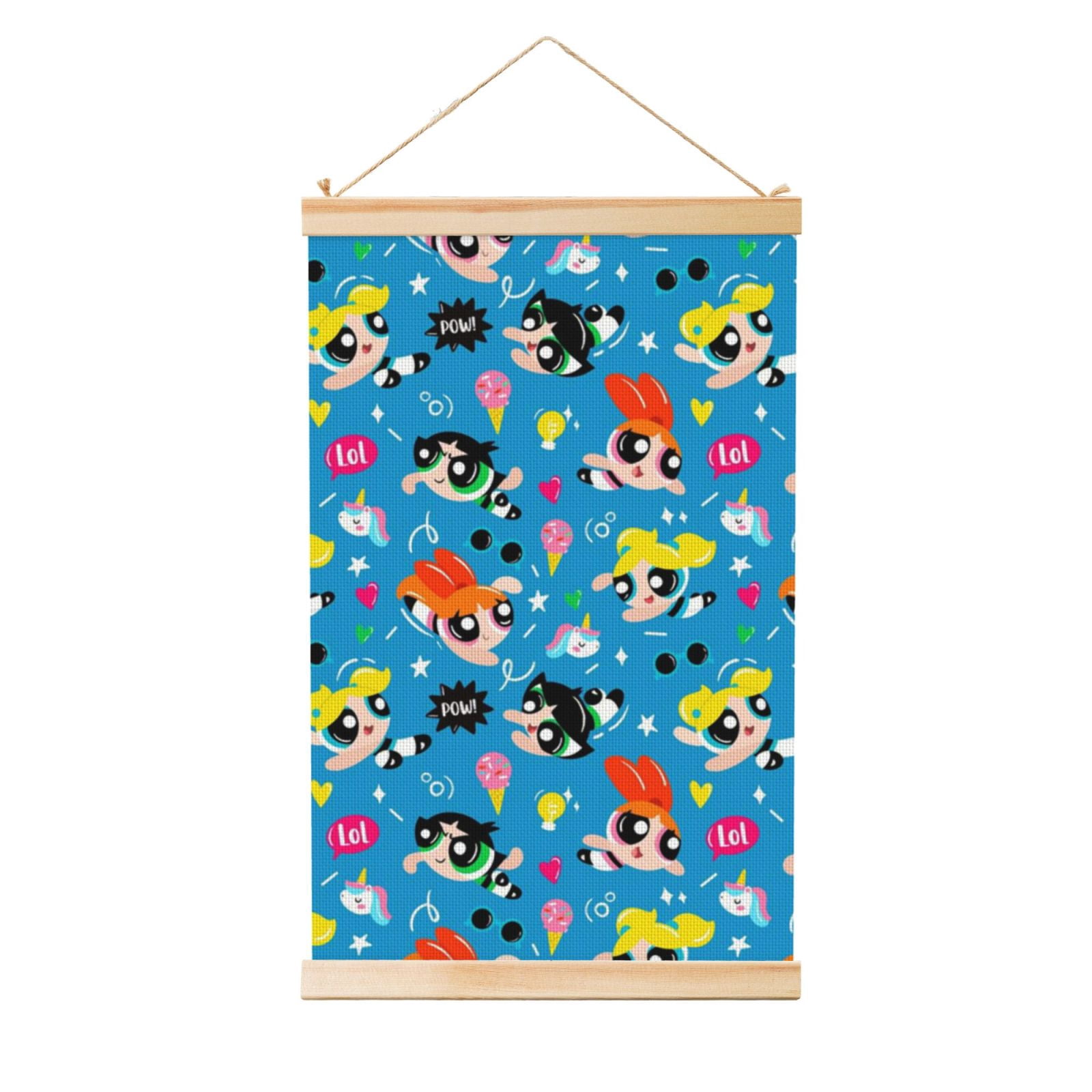 The Powerpuff Girls Wooden Shaft Hanging Poster Home Decor Poster Wall ...