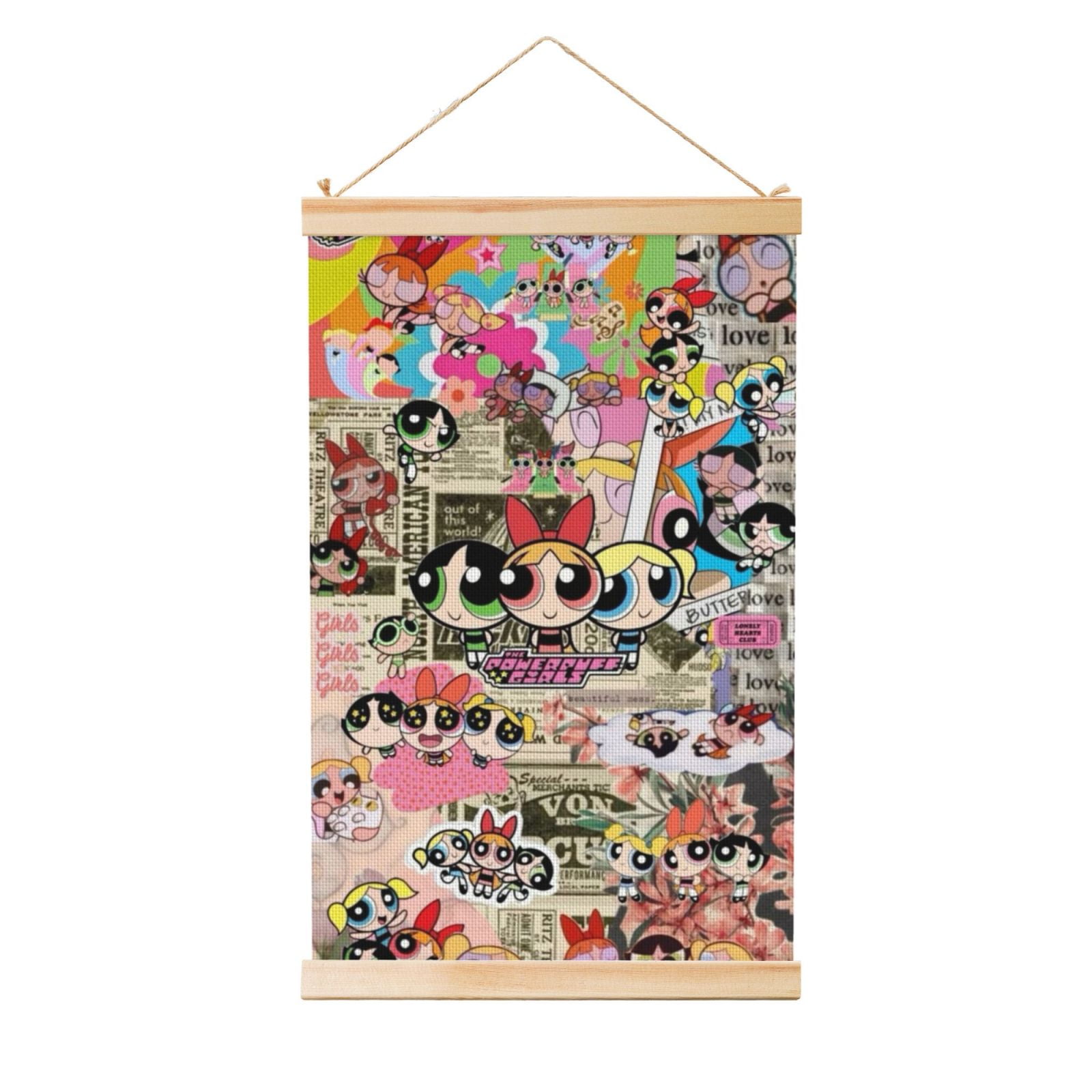 The Powerpuff Girls Wooden Shaft Hanging Poster Home Decor Poster Wall ...
