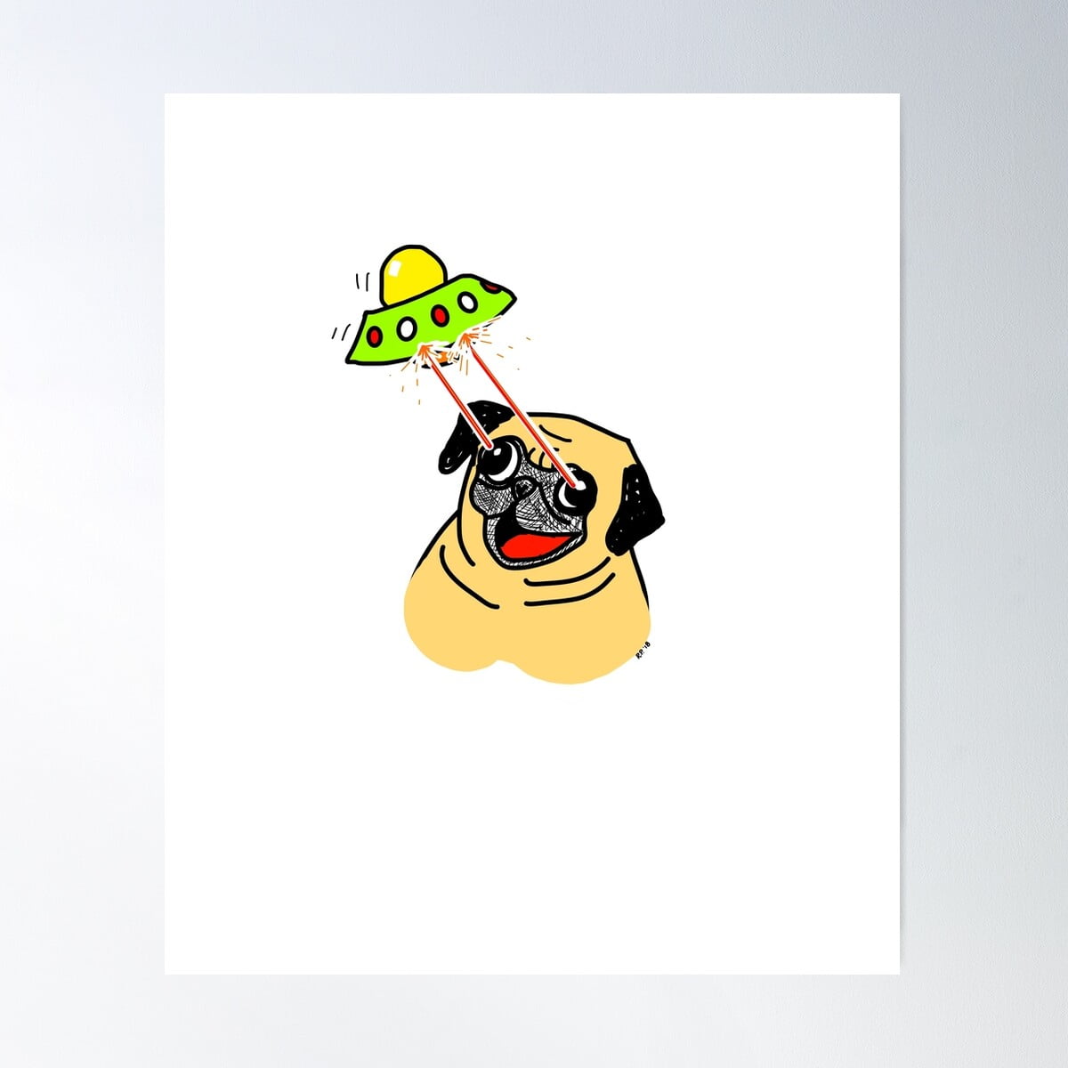 The Puglizator ! Cute Killer Pug T Shirt Poster Wall Art, Modern Wall ...