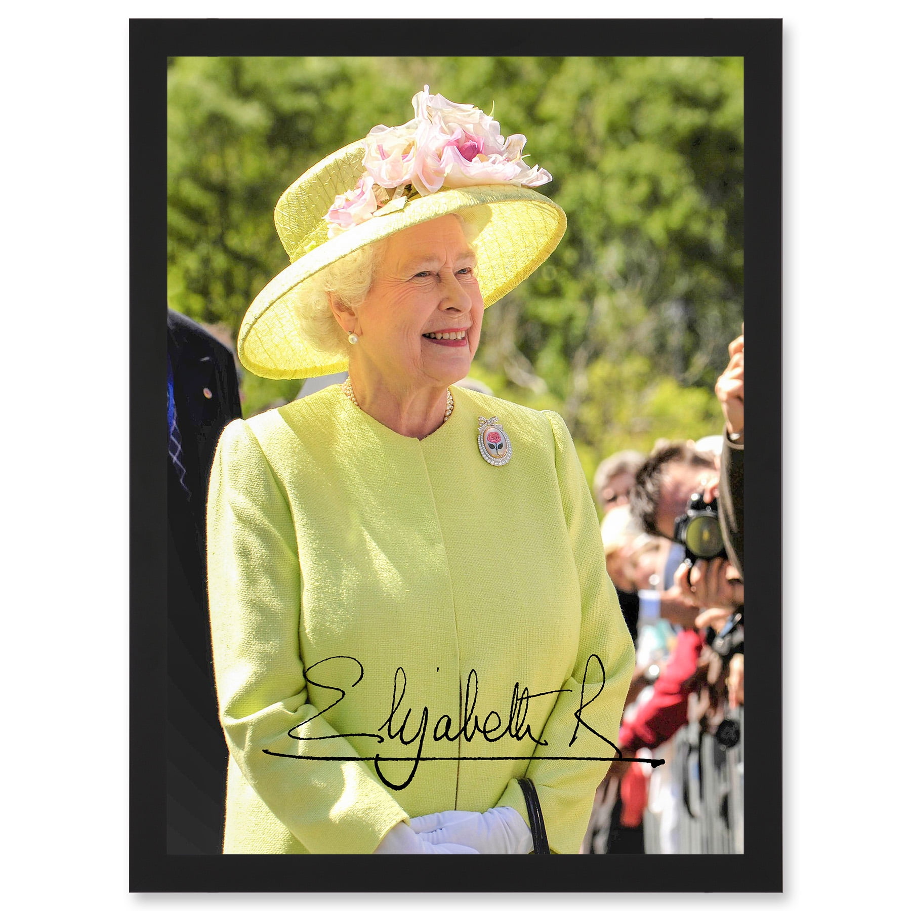 The Queen In Yellow Elizabeth II Signature Photo Artwork Framed Wall ...