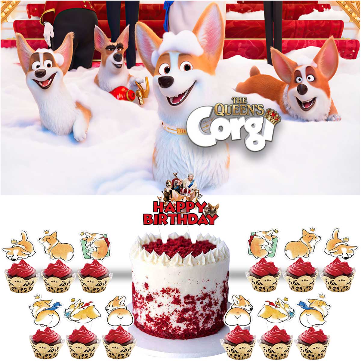 The Queen's Corgi Birthday Supplies Plates Decorations Decor Backdrop ...