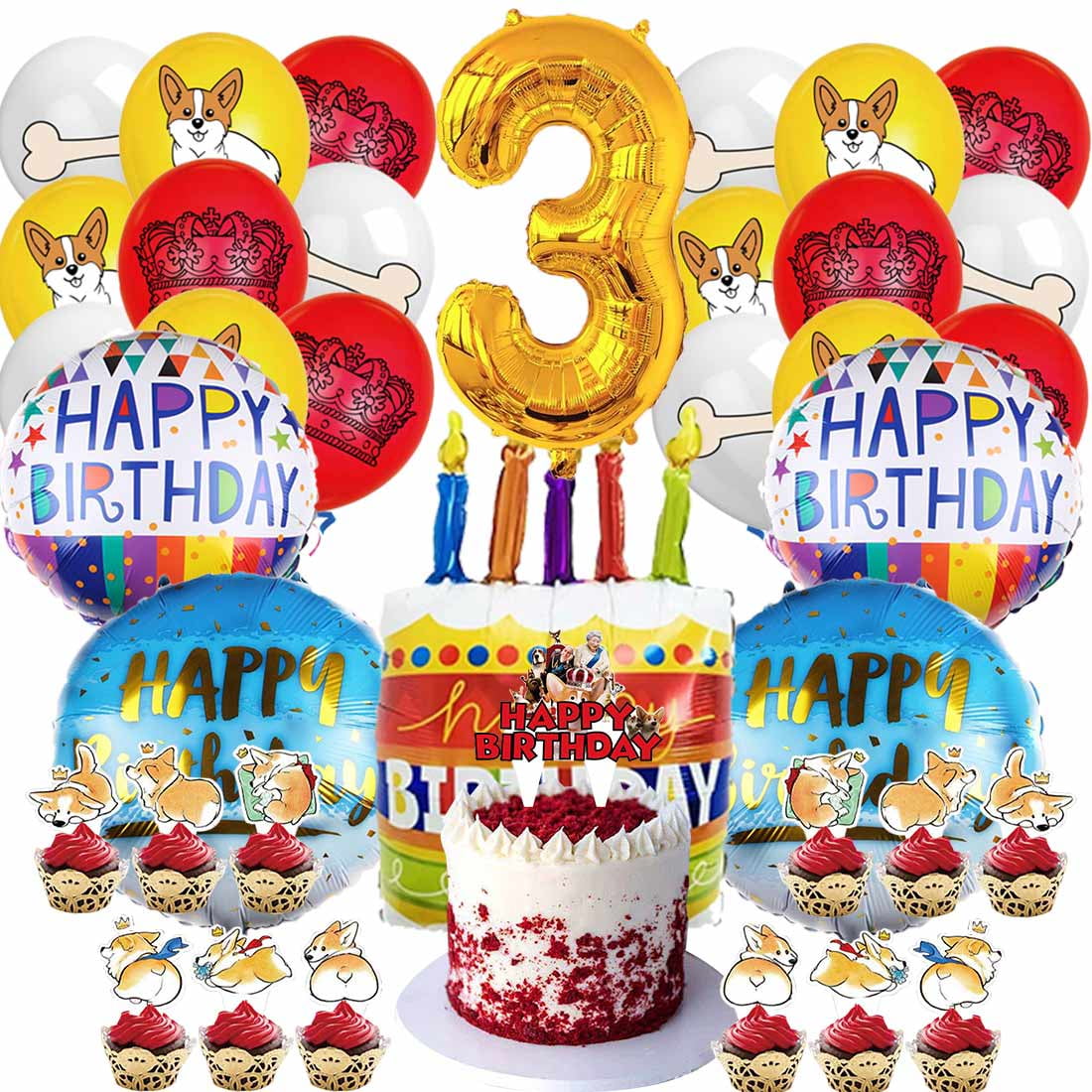 The Queen's Corgi Party Supplies 3rd Decor Kit Balloons Birthday Cake ...