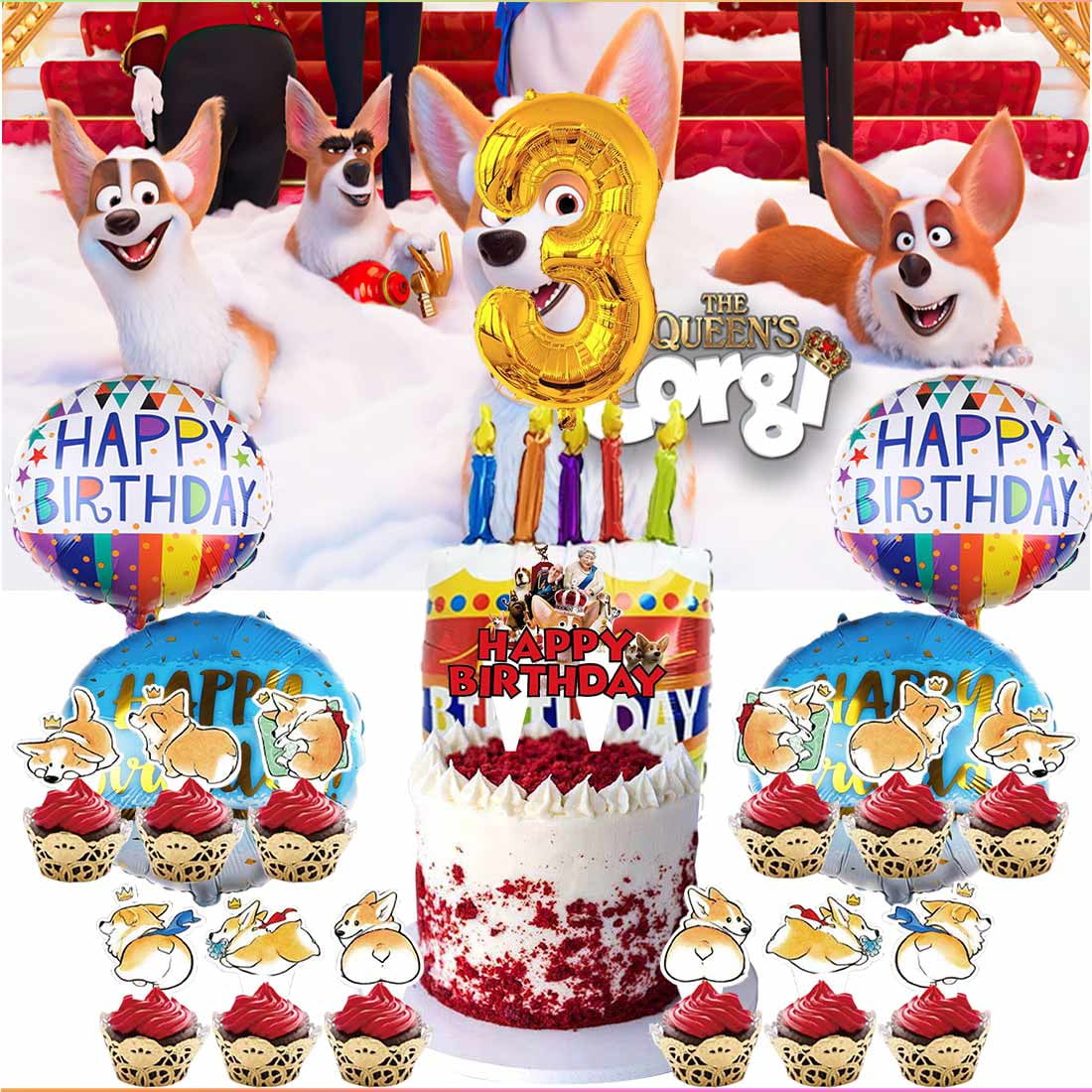 The Queen's Corgi Party Supplies Decor 3rd Kit Balloons Birthday Cake ...