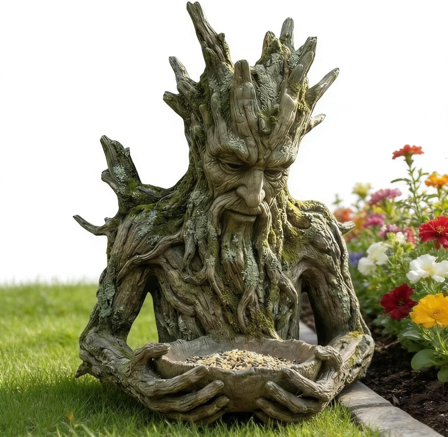 The Quiet Offering Tree Elves Bird Butler Feeder, Tree-Mounted Resin ...