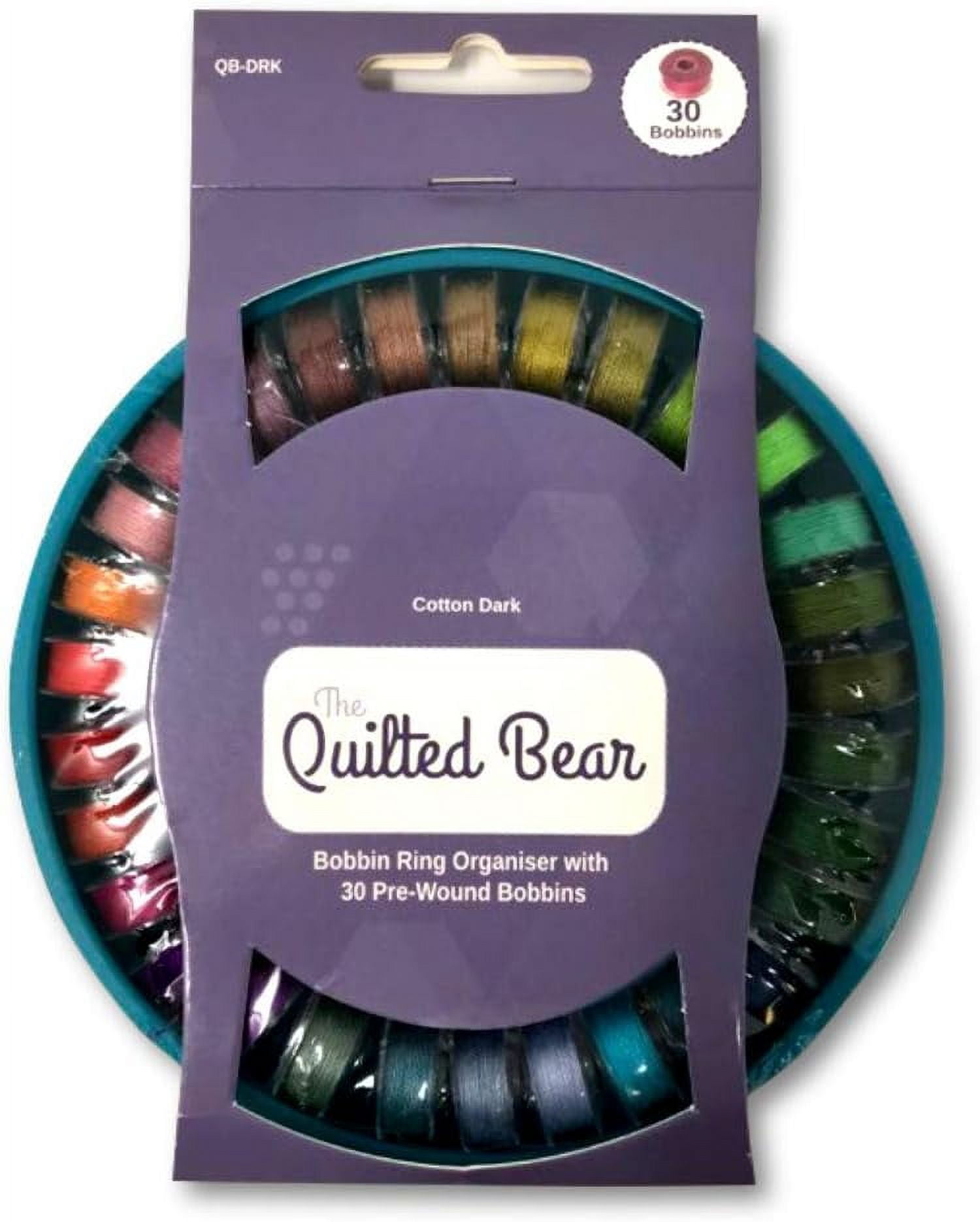 The Quilted Bear Bobbin Ring Organiser with 30 Pre-Wound Bobbins (Dark ...