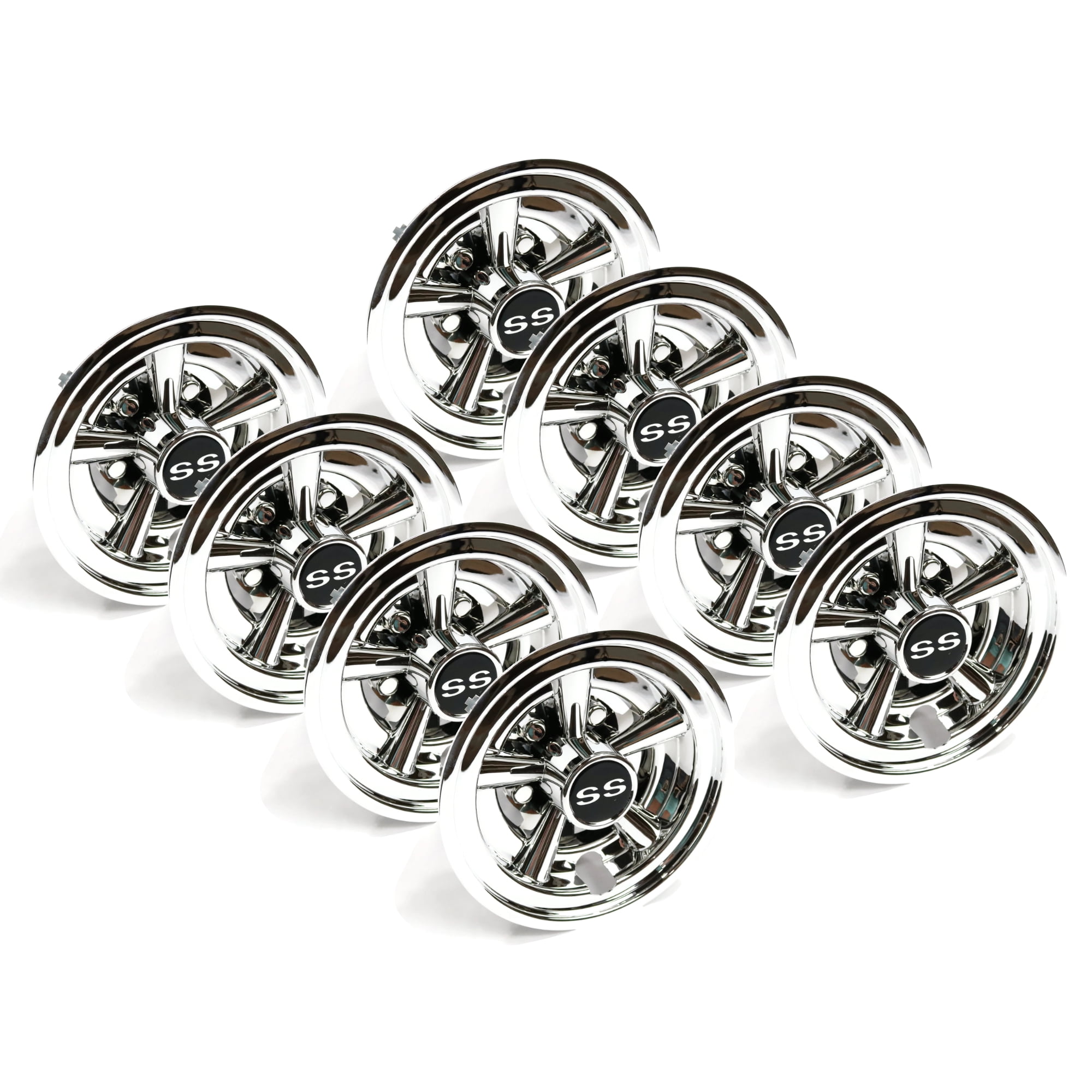 The ROP Shop Set of 8 - 8" Chrome SS Hub Caps for Golf Cart King & DIY ...