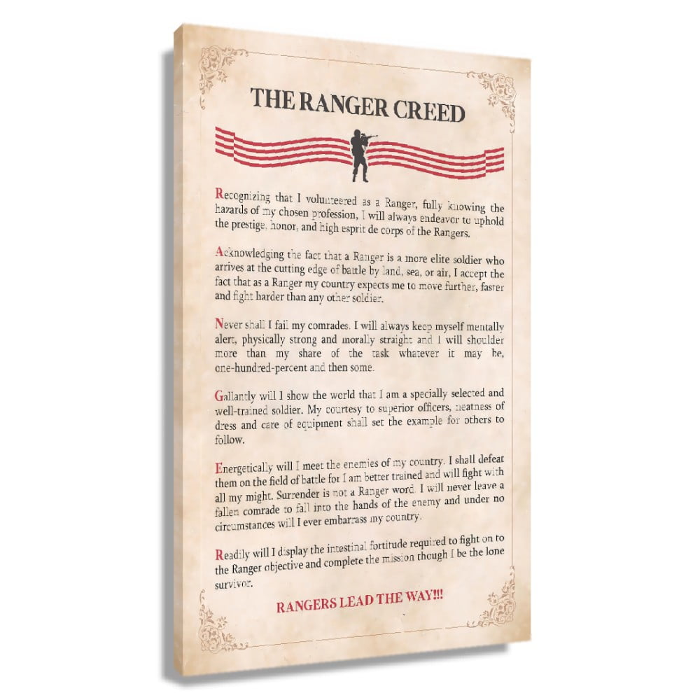 The Ranger Creed Canvas Wall Art, US Army Quote Poem Poster, Vertical ...