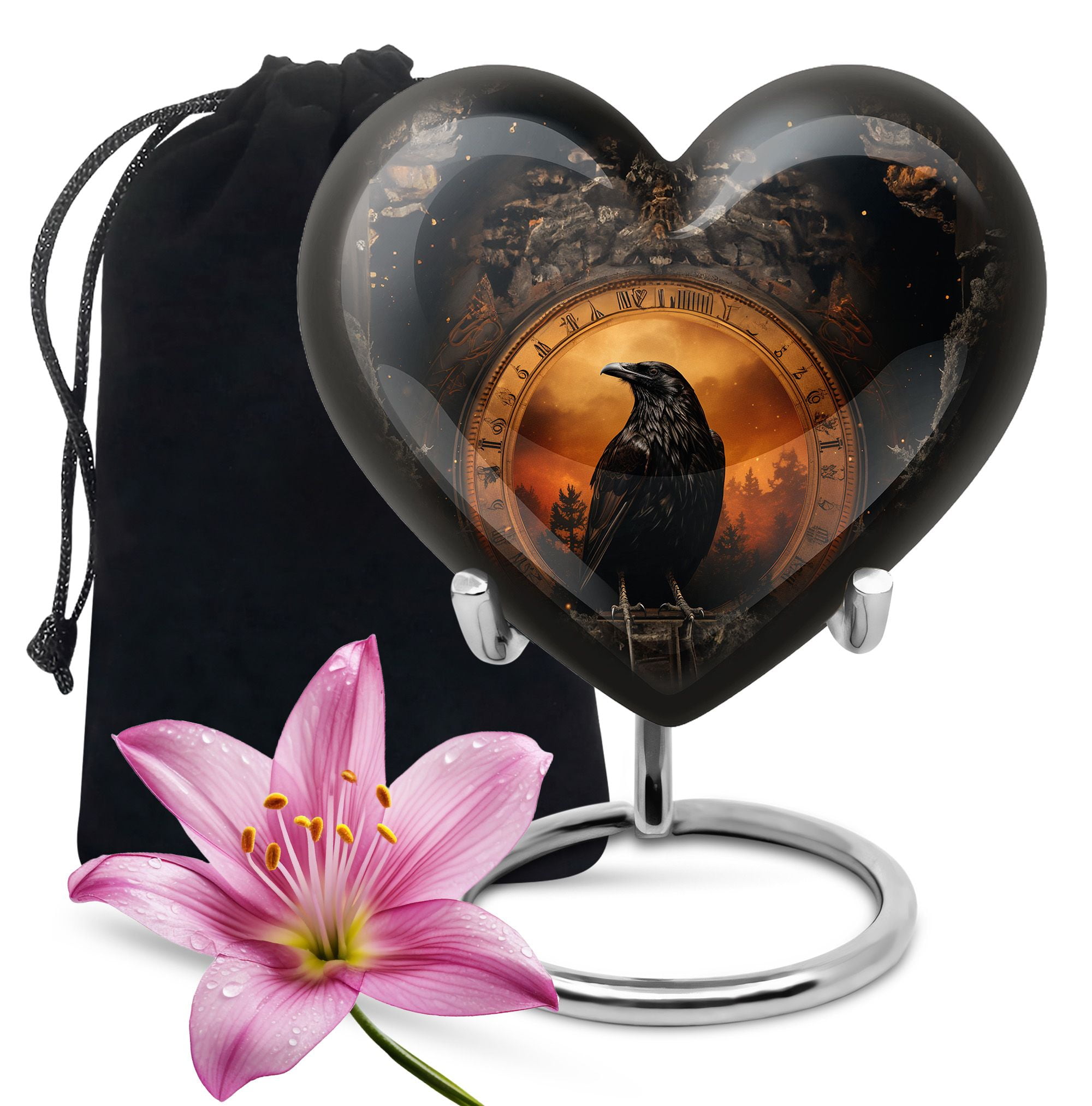 The Raven's Watch - Heart Shaped Urn With Stand- Spacious Cremation Urn ...
