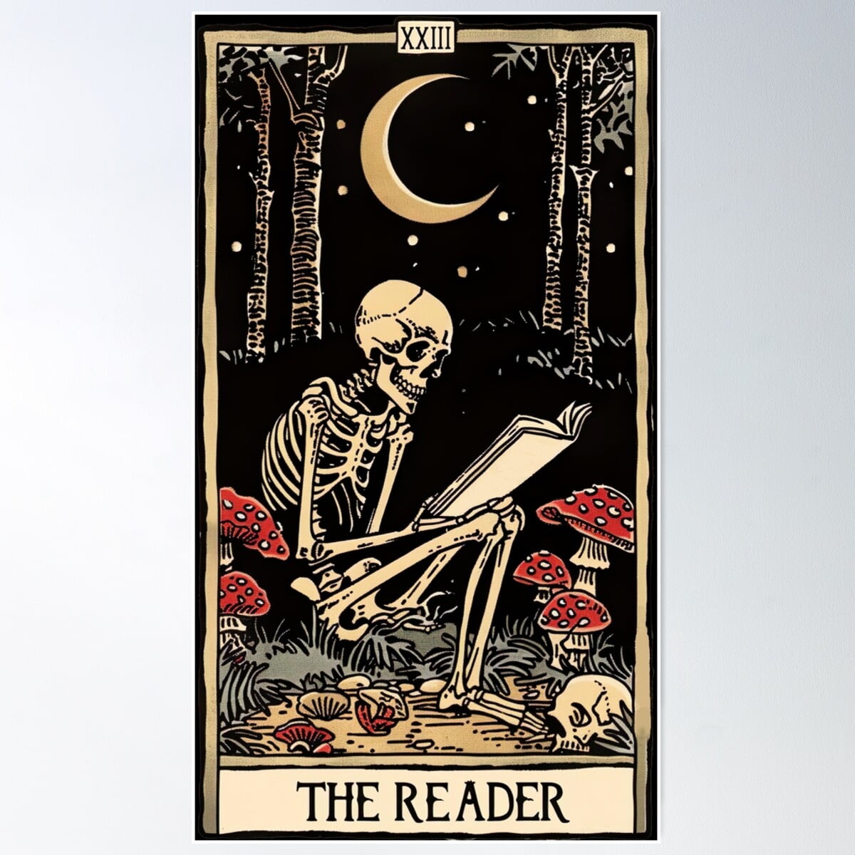 The Reader Antique Tarot Cartomancy - Skull And Mushrooms With Moon ...