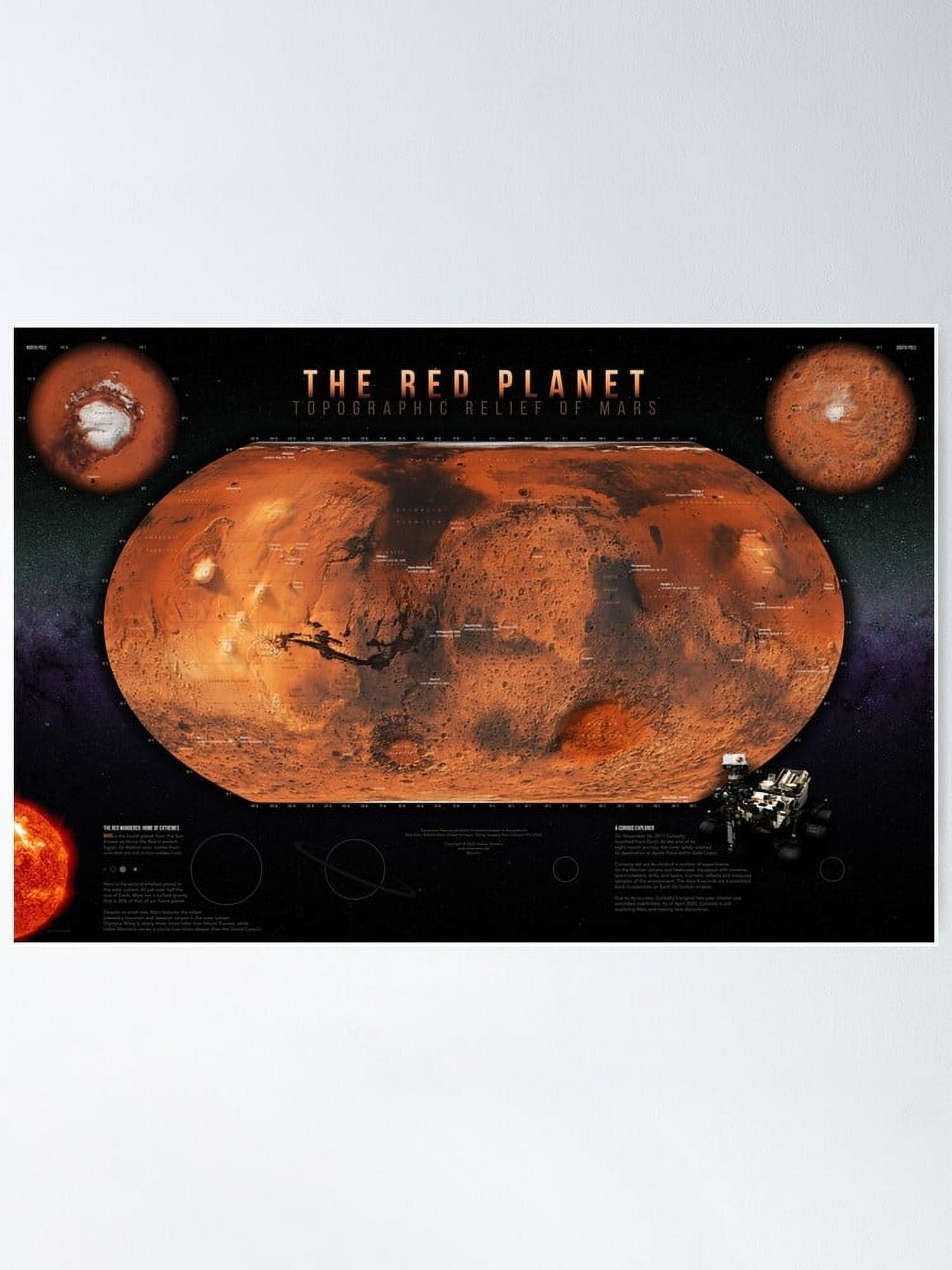 The Red Planet: Topographic Relief of Mars Poster - Walmart.com