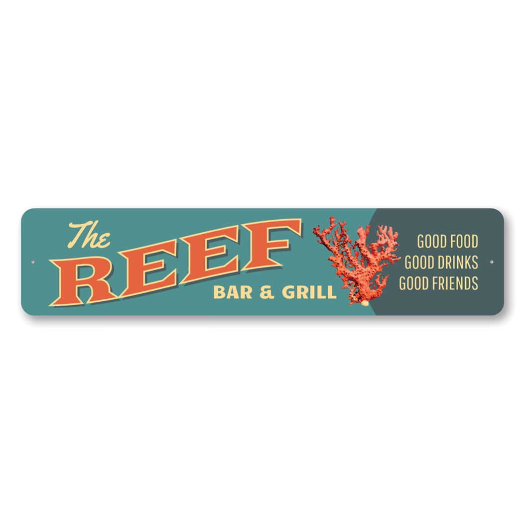 The Reef Bar and Grill, Beach Bar Sign, Food and Drinks for Friends ...