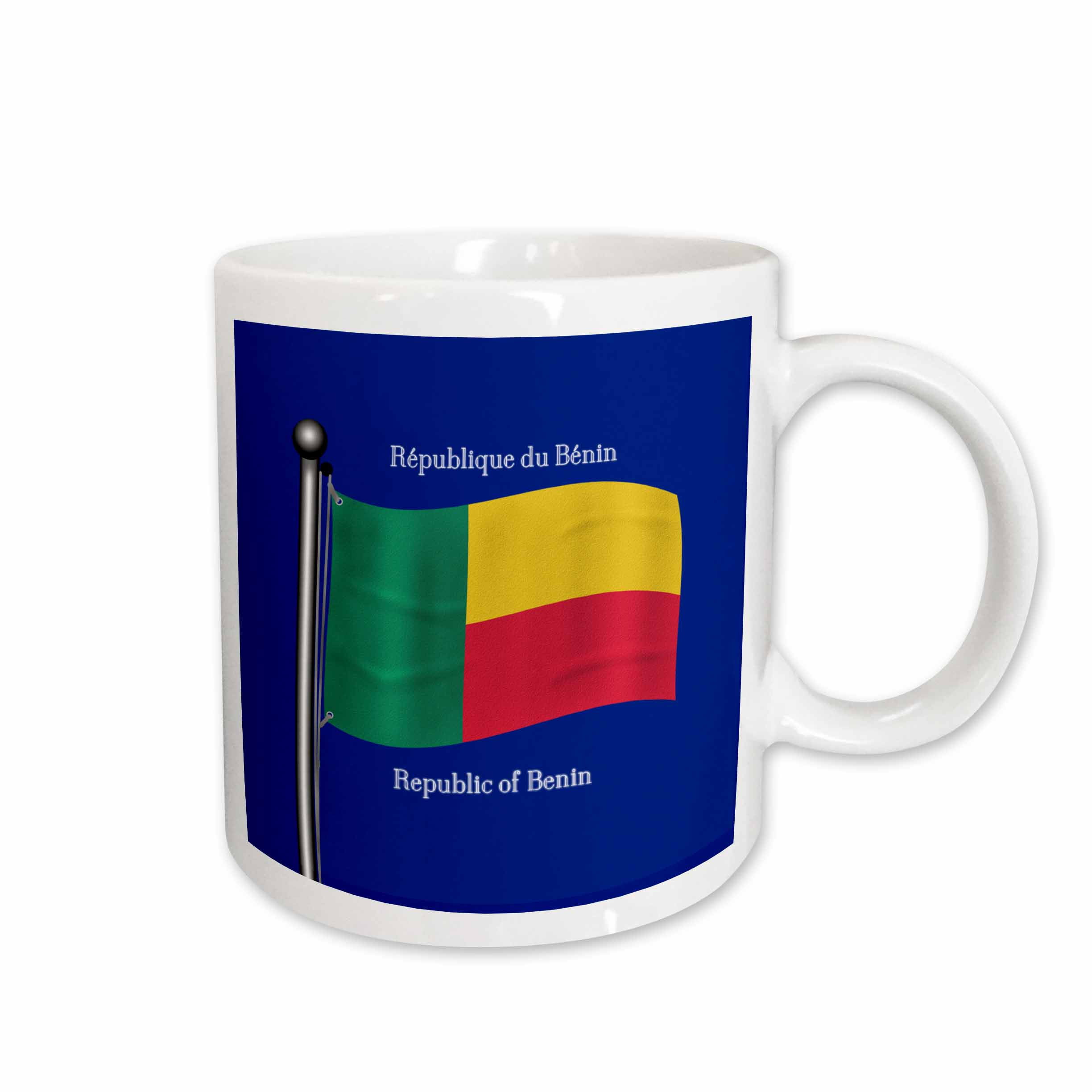 The Republic of Benin Flag waving on a dark blue background and Benin ...
