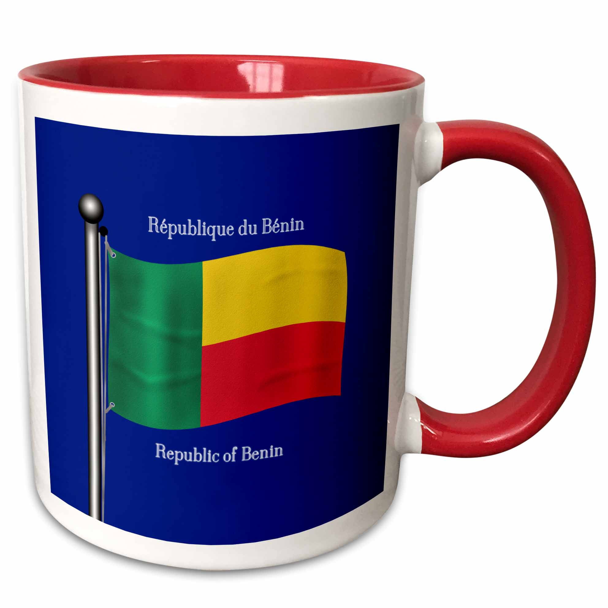 The Republic of Benin Flag waving on a dark blue background and Benin ...
