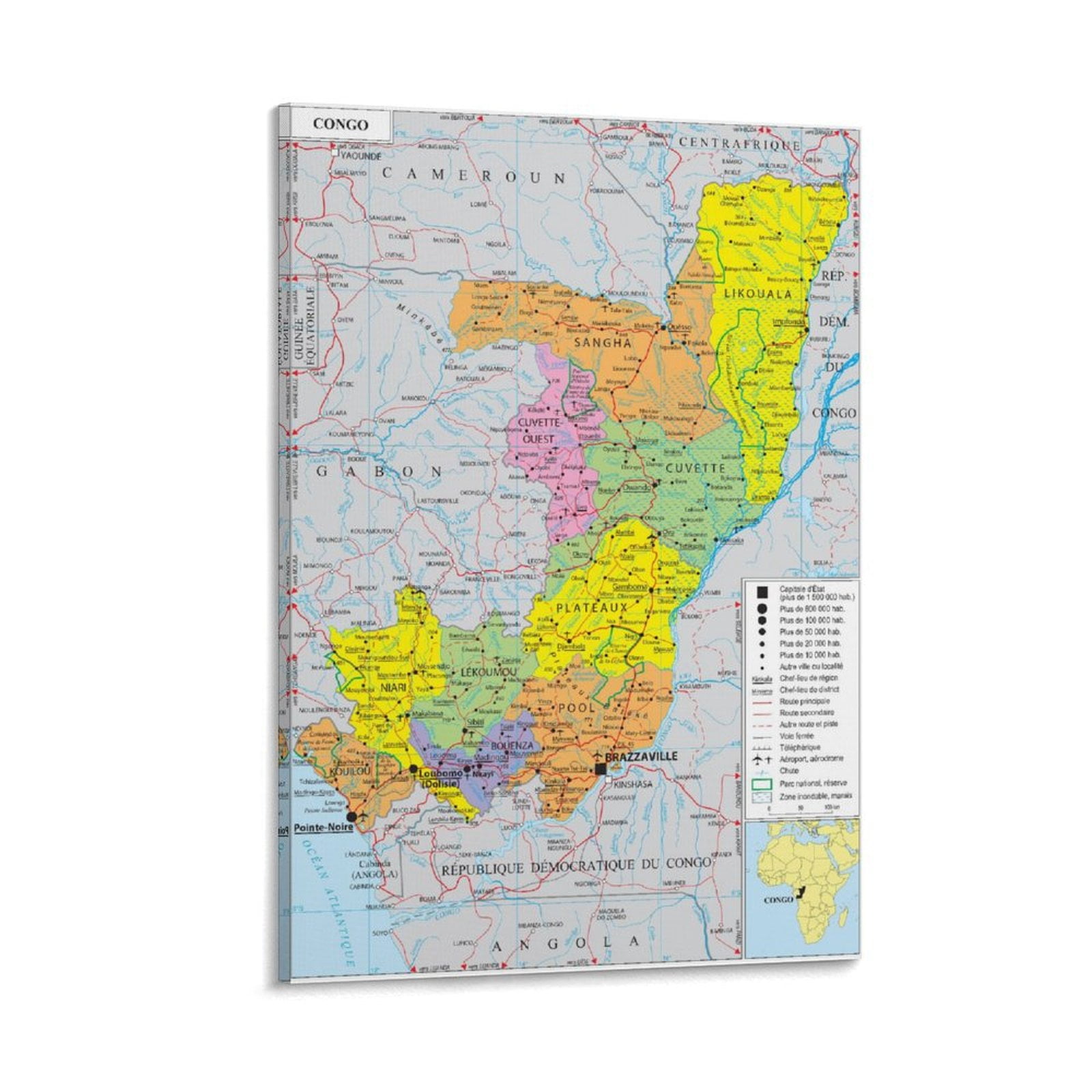 The Republic of Congo Map Posters Gifts Canvas Painting Poster Wall Art ...
