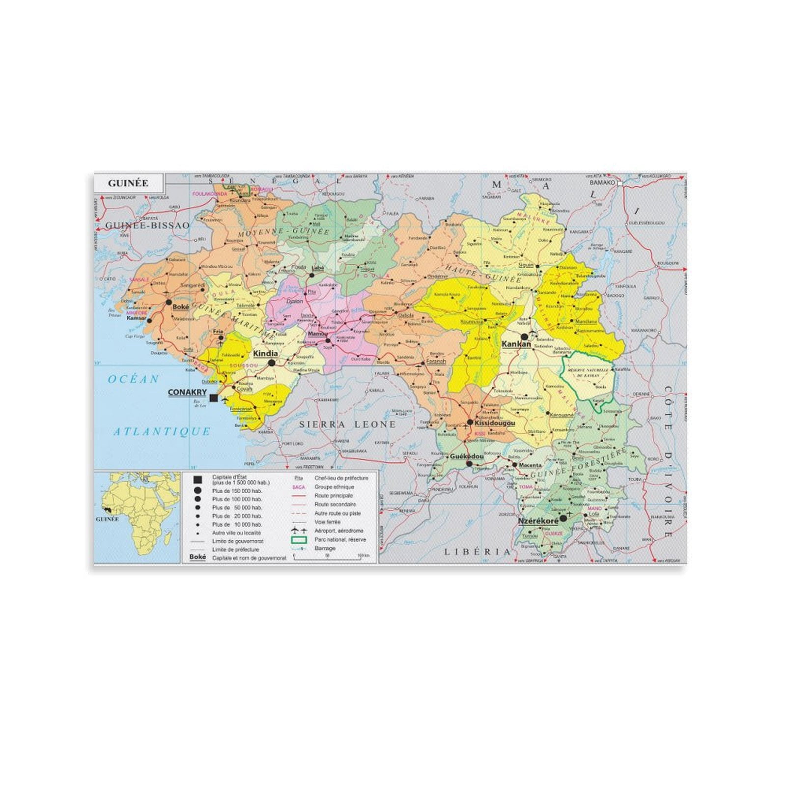 The Republic of Guinea Map Posters Art Poster Canvas Painting Decor ...