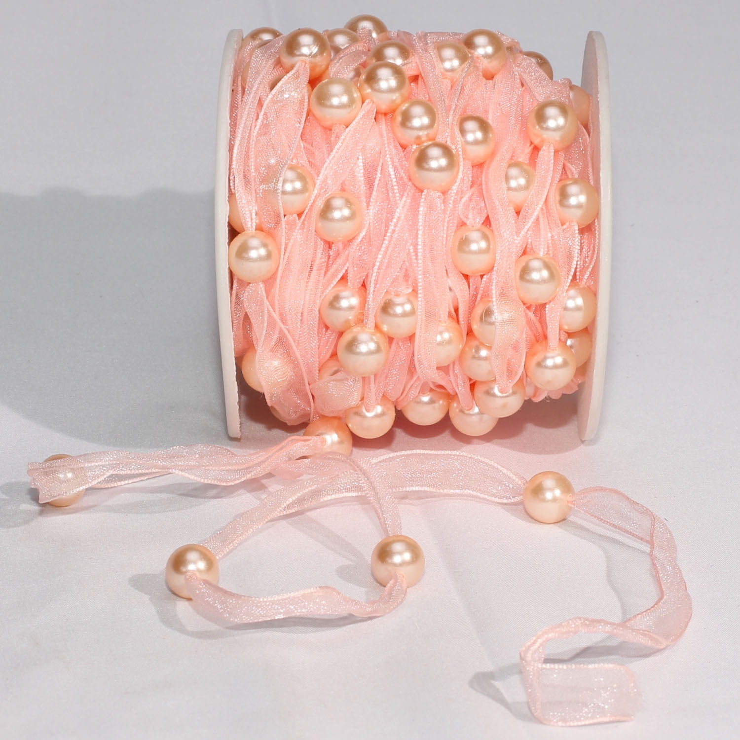 Baby Pink Narrow Organdy Contemporary Craft Ribbon with Pearls 9.5" mm ...