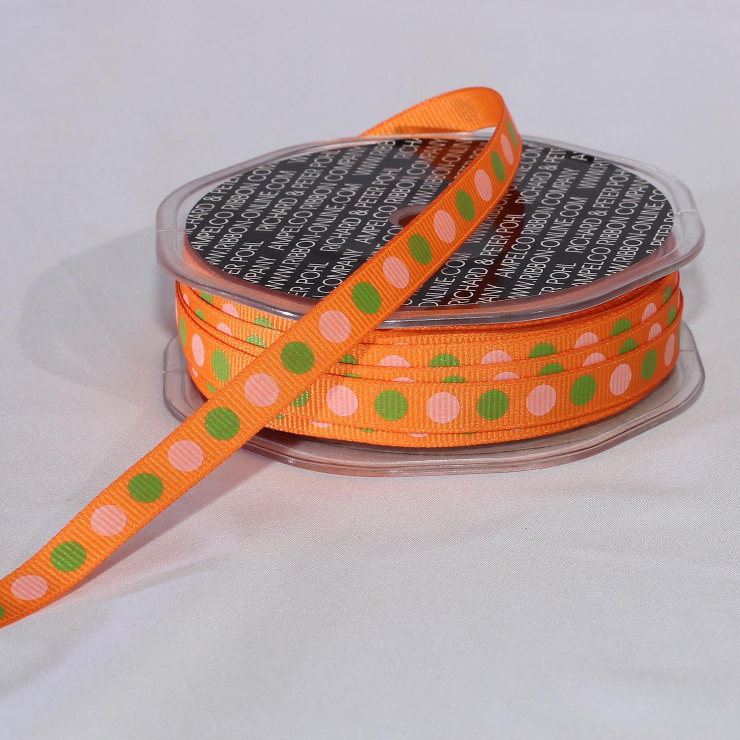 The Ribbon People Baby Pink and Green Polka Dots Craft Ribbon 0.375" x ...